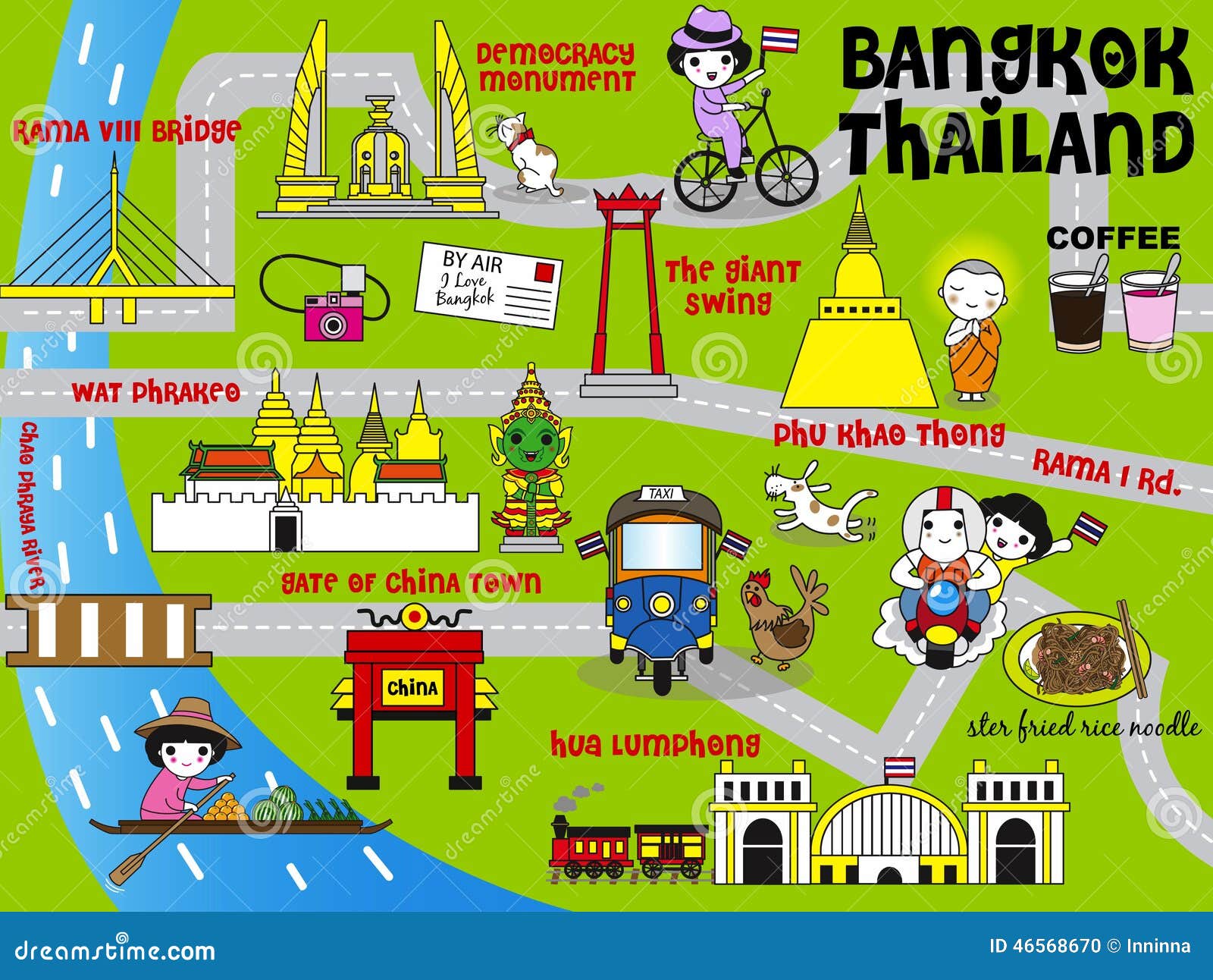 Cute Bangkok Thailand Guide Map Illustration Set | CartoonDealer.com ...
