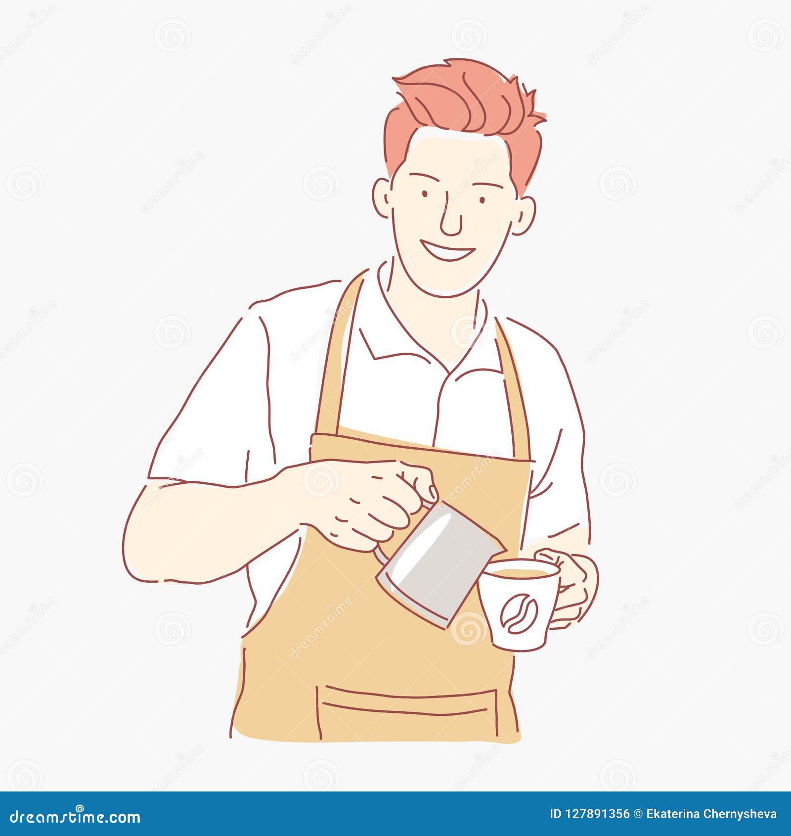 Cute Barista Women And Men Standing With Your Hands Showing Something ...