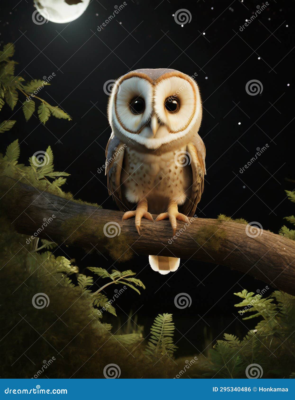 Cute barn owl at night stock photo. Image of bird, feather - 295340486