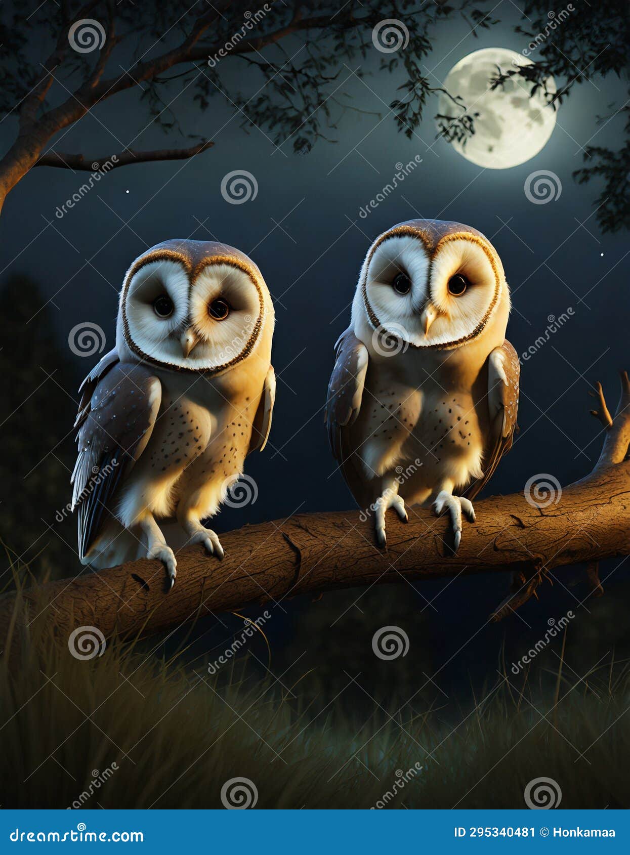 Cute barn owls at night stock illustration. Illustration of portrait ...