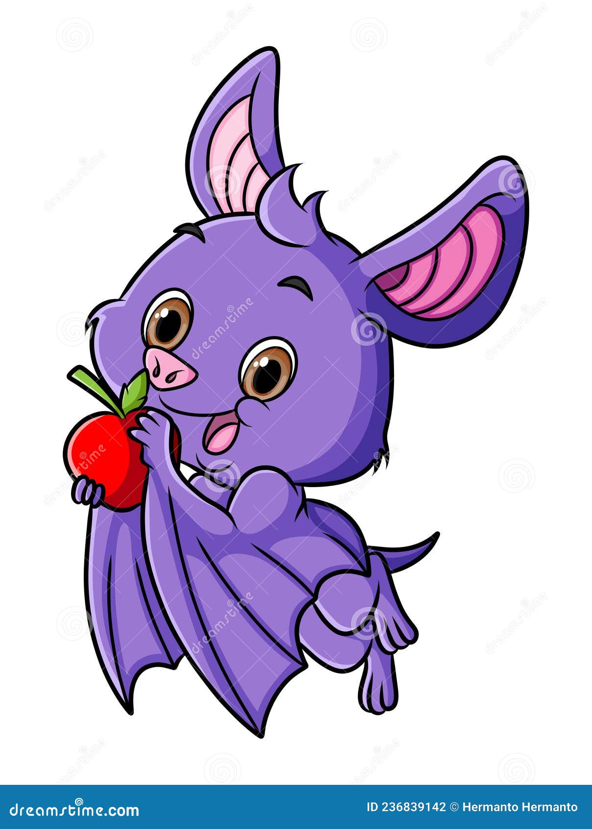 The Cute Bat is Holding the Apple for Eat Stock Vector - Illustration ...