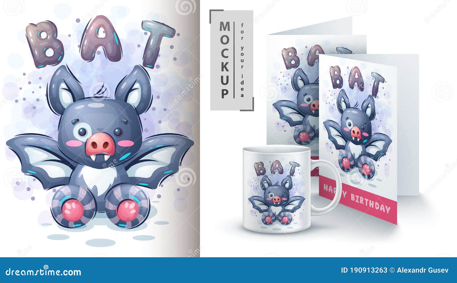 Cute Bat Poster and Merchandising. Stock Vector - Illustration of happy ...