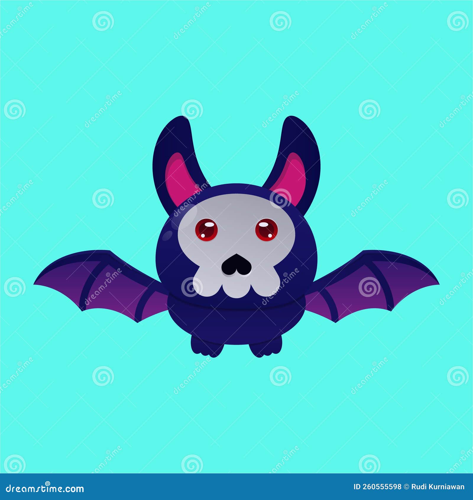 Cute Bat Vector Illustration with Pink Ears Stock Vector - Illustration ...