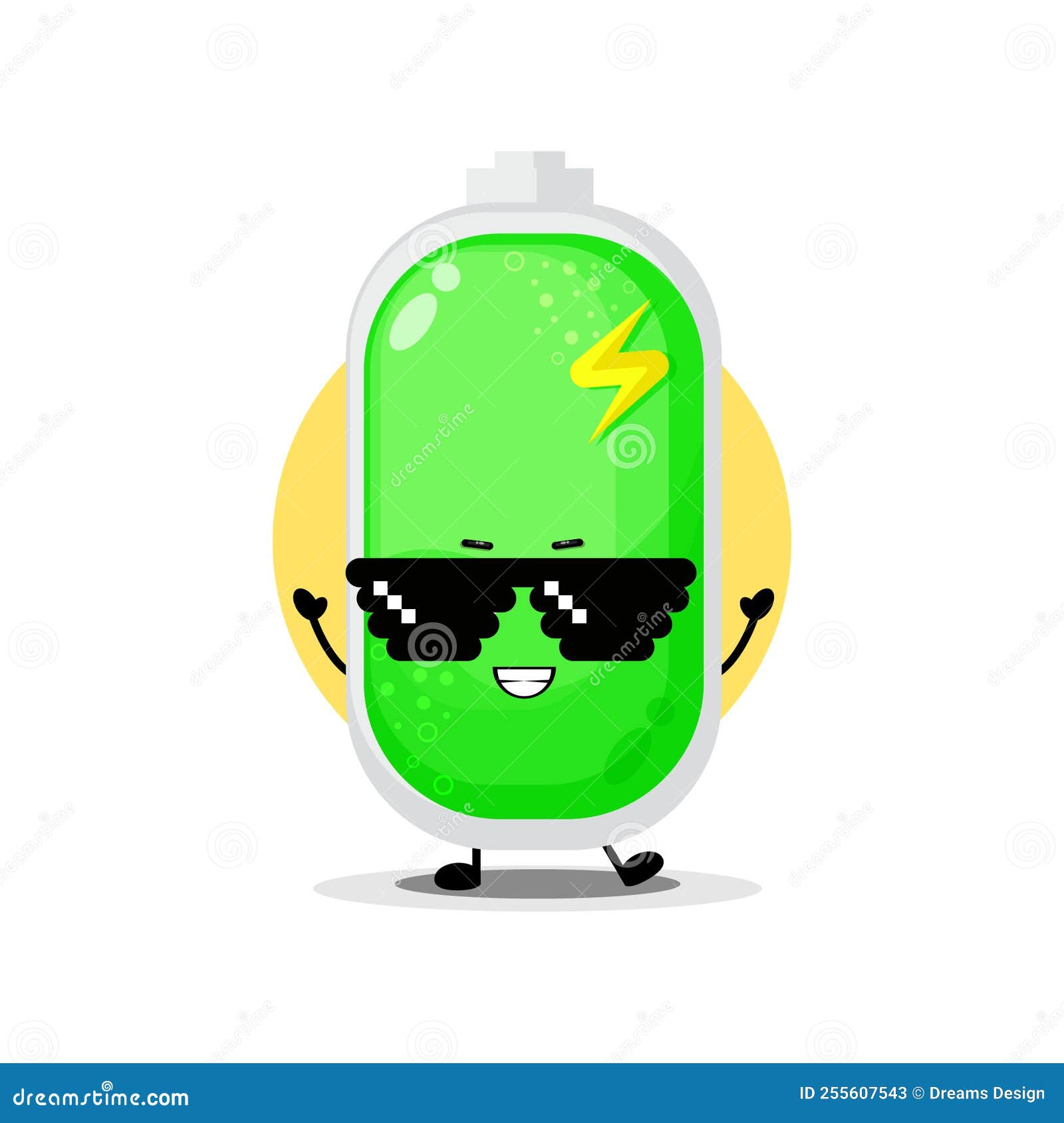 Cute Battery Life Character On Power Charged Isolated On White ...