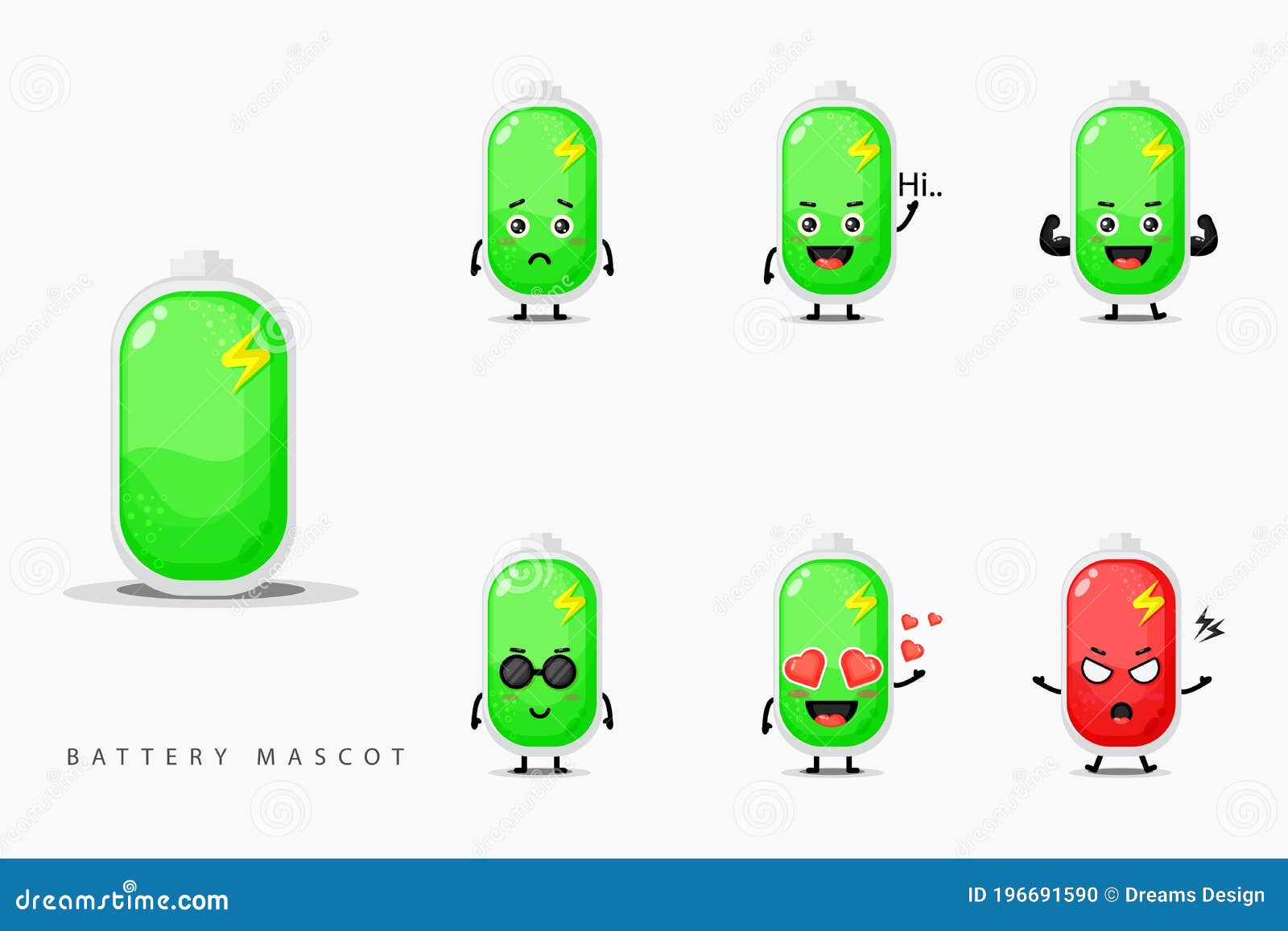 Cute Battery Life Character On Power Charged Isolated On White ...