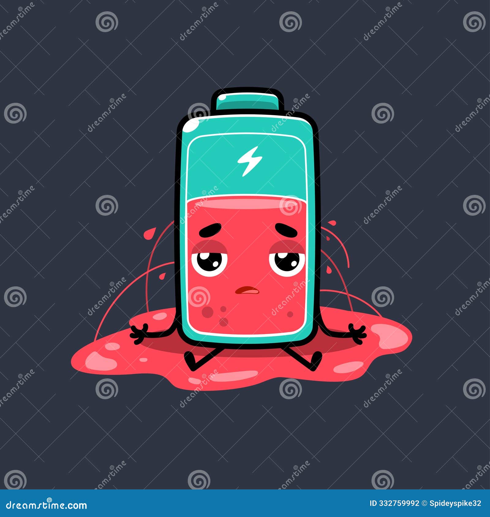 A Cute Battery is Drained by the Leak. Isolated Vector Illustration ...