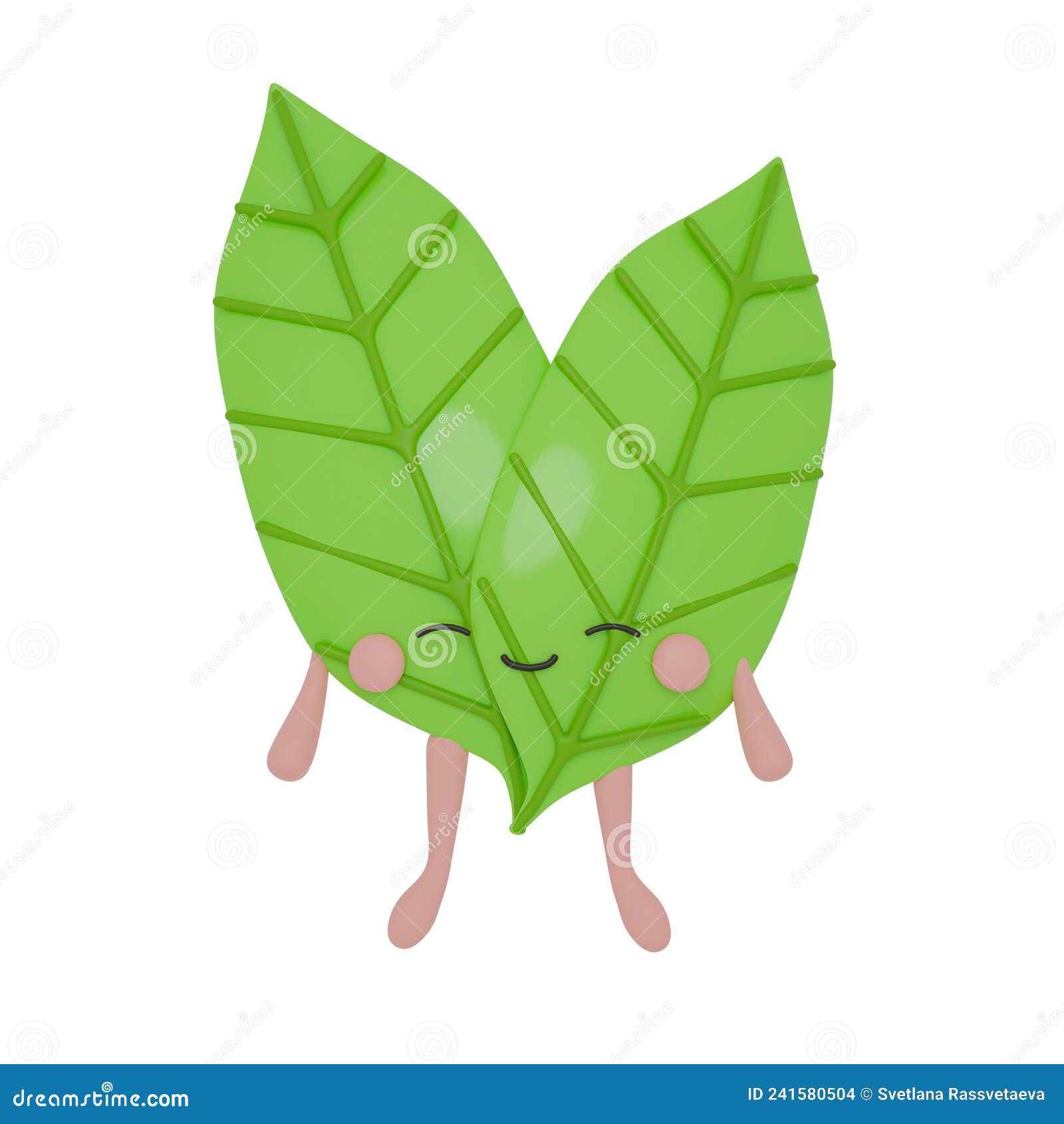Cute Bay Leaf in Cartoon Style. 3d Render Illustration. Stock ...