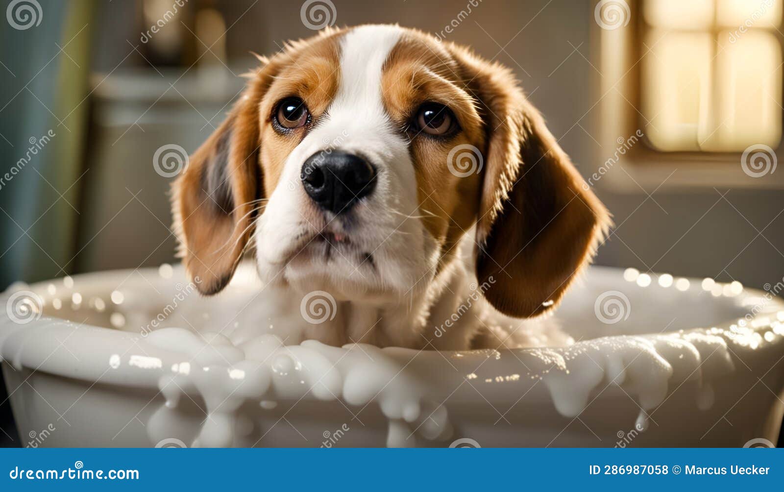 Cute Beagle Dog Taking a Bath in a Bathtub. Stock Illustration ...