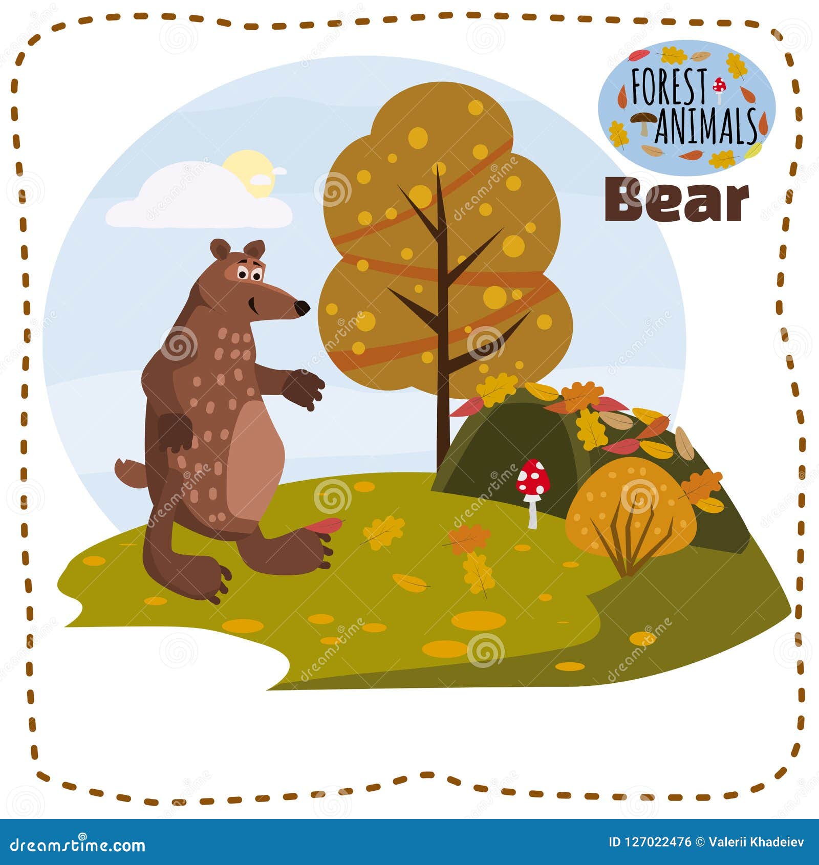 Cute Bear, on a Background of a Landscape with Elements of Forest ...