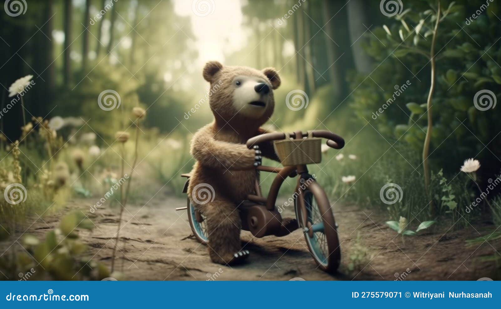 Cute Bear on Bicycle. Biking Bear Bicycle Riding Cute Animal in the ...