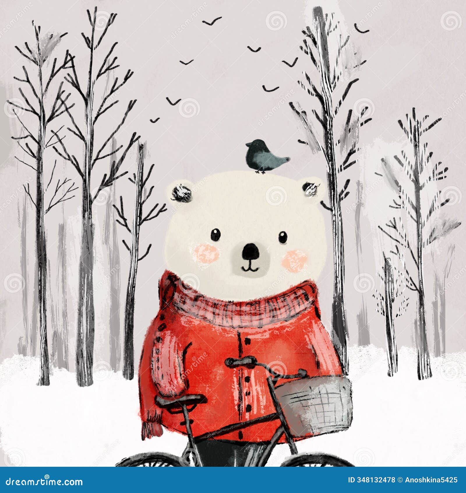 Cute Bear in a Bicycle. Watercolor Illustration Stock Illustration - Illustration of branch ...