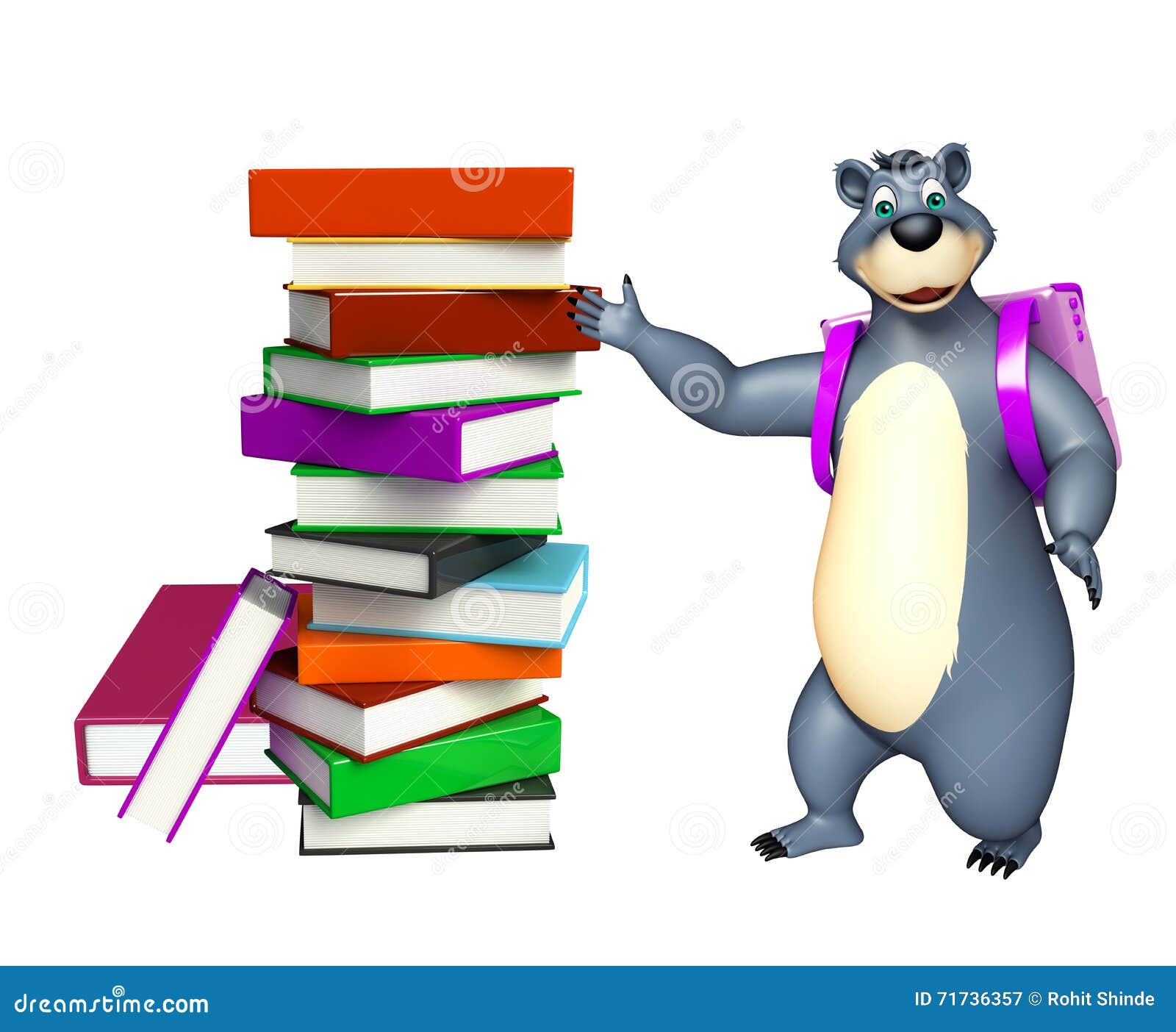 Cute Bear Cartoon Character with Book Stack Stock Illustration ...