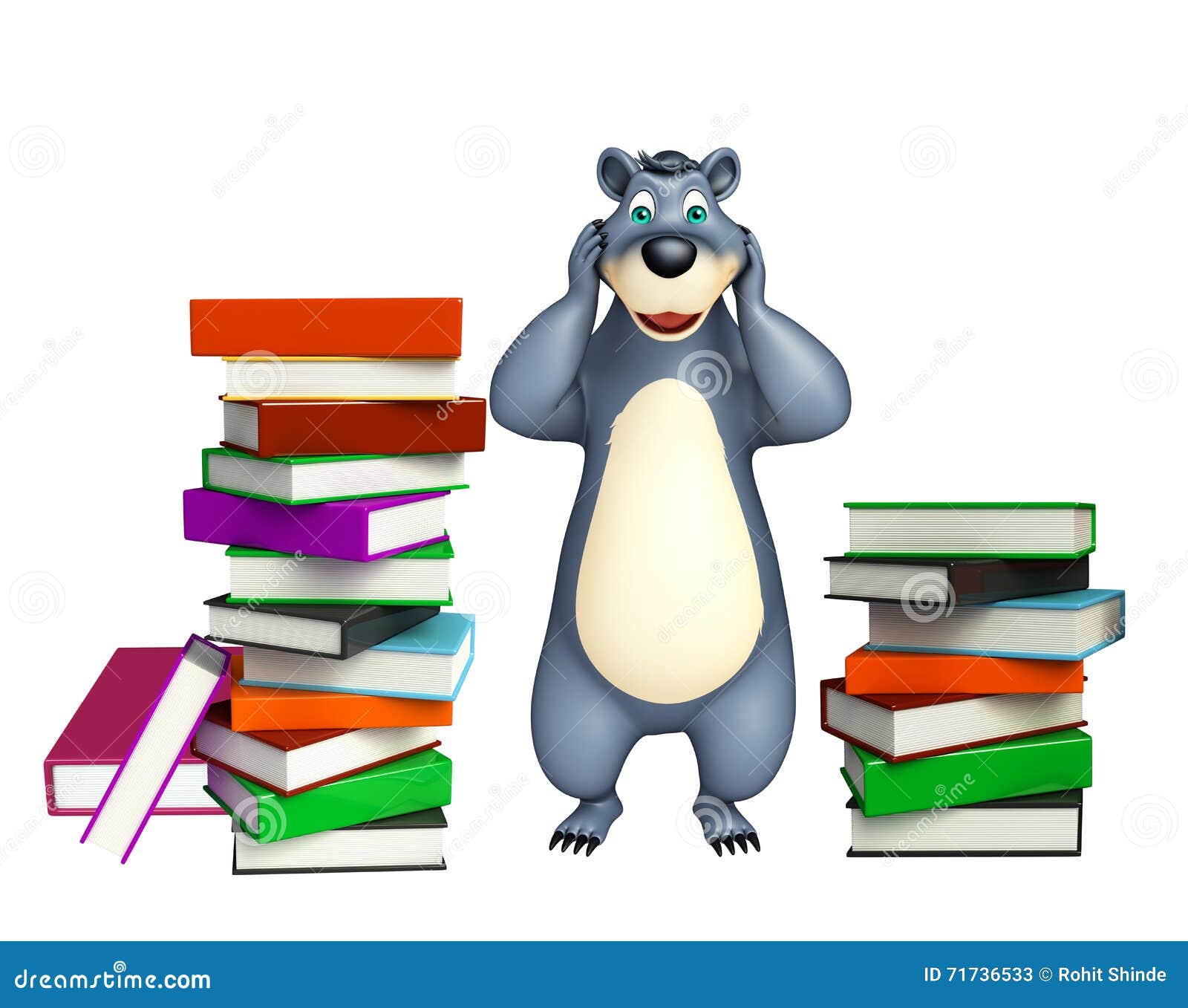 Cute Bear Cartoon Character with Book Stack Stock Illustration ...