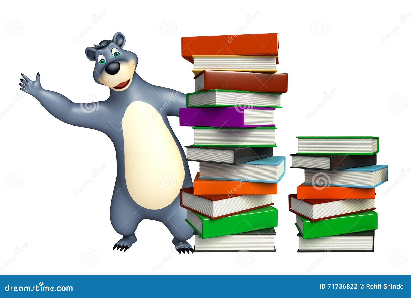 Cute Bear Cartoon Character with Book Stack Stock Illustration ...
