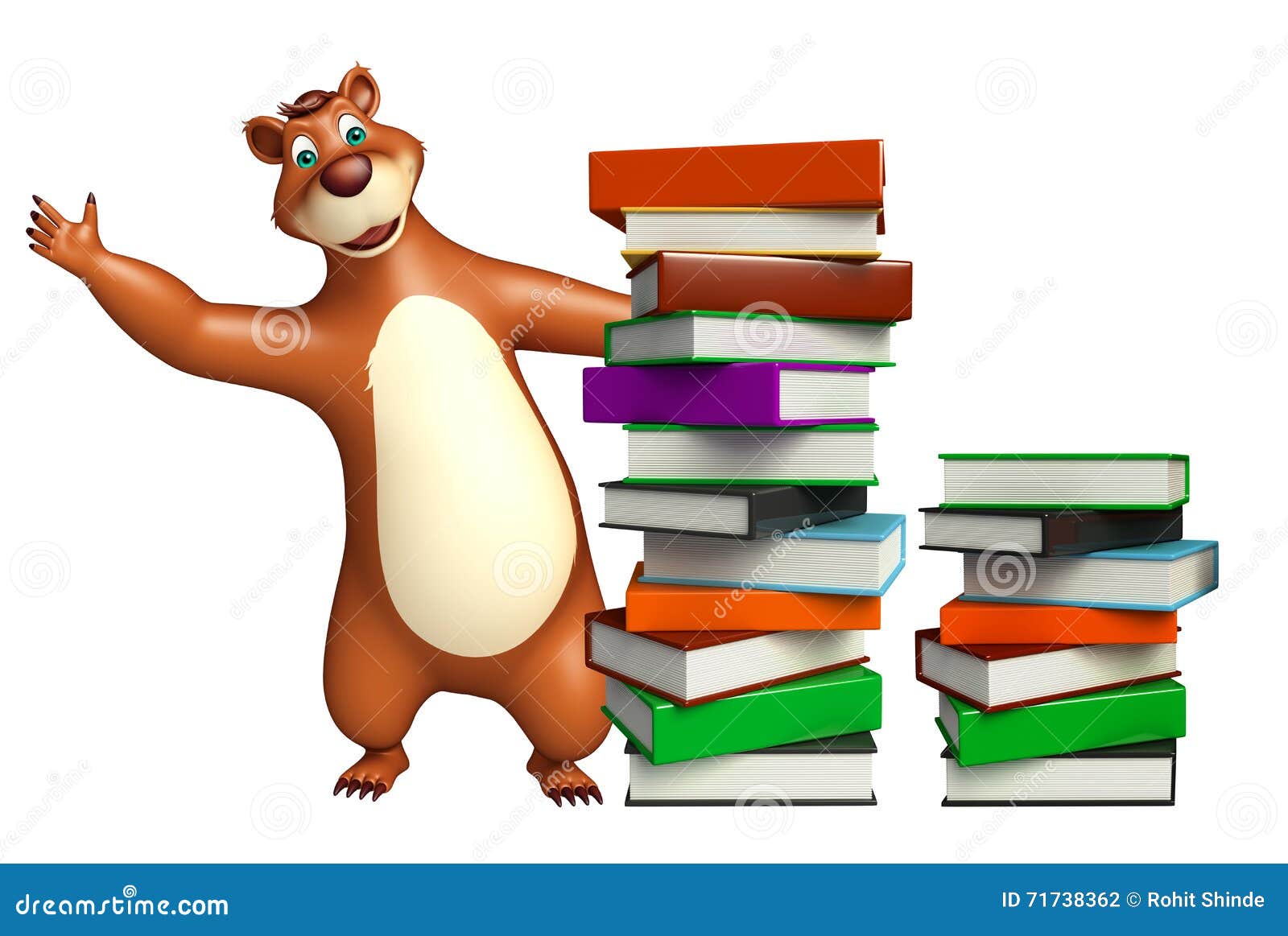 Cute Bear Cartoon Character with Book Stack Stock Illustration ...