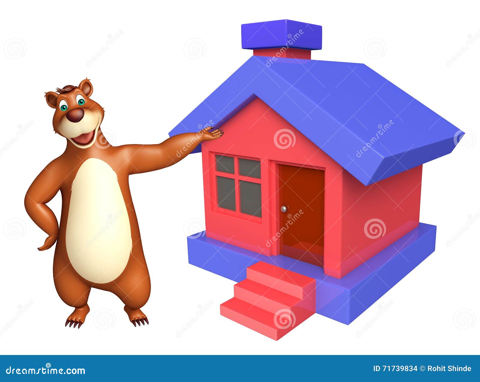 Cute Bear Cartoon Character with Home Stock Illustration - Illustration ...