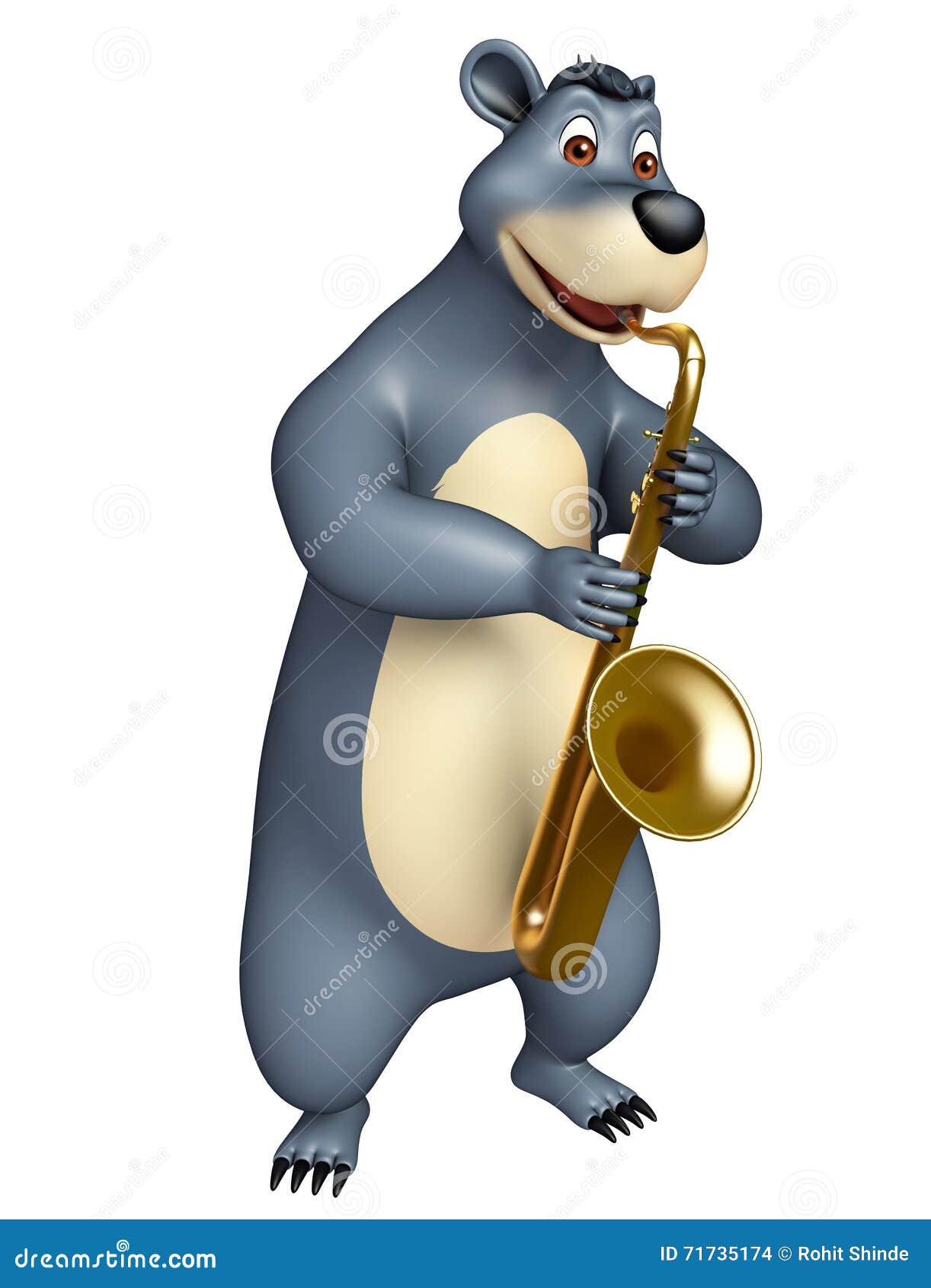 Cute Bear Cartoon Character with Saxophone Stock Illustration ...