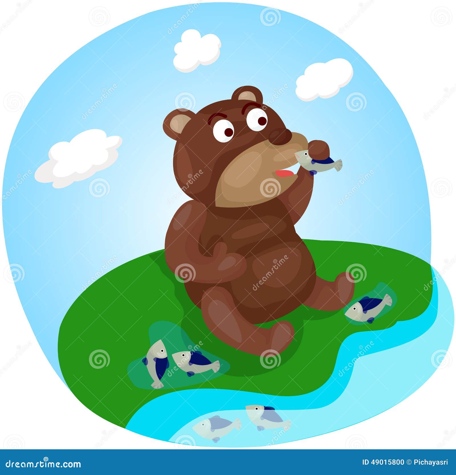 Cute bear eating fish stock vector. Illustration of fish - 49015800