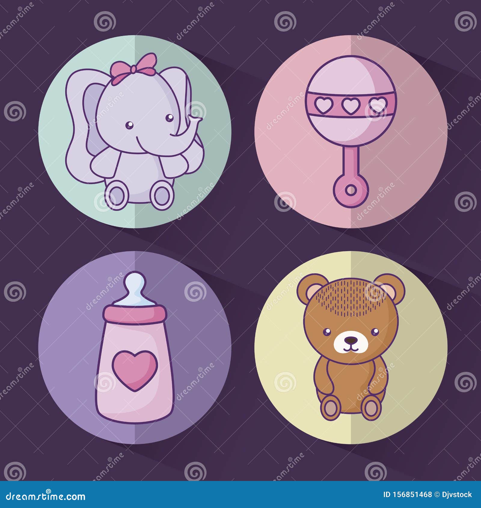 Cute Bear with Elephant and Set Objects Stock Illustration ...