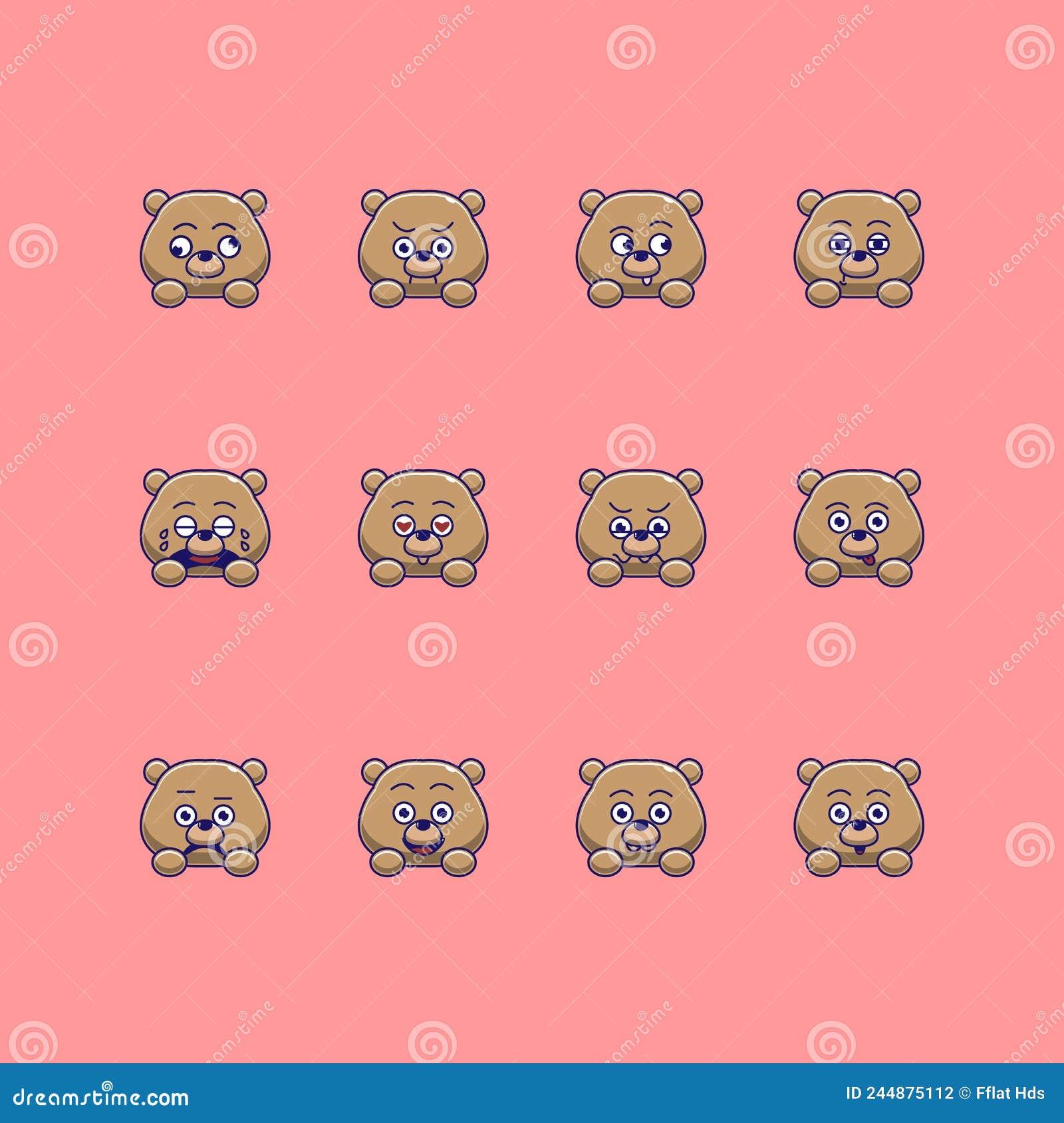 Cute Bear Emoticon Emoji Bundle Stock Vector - Illustration of animal ...