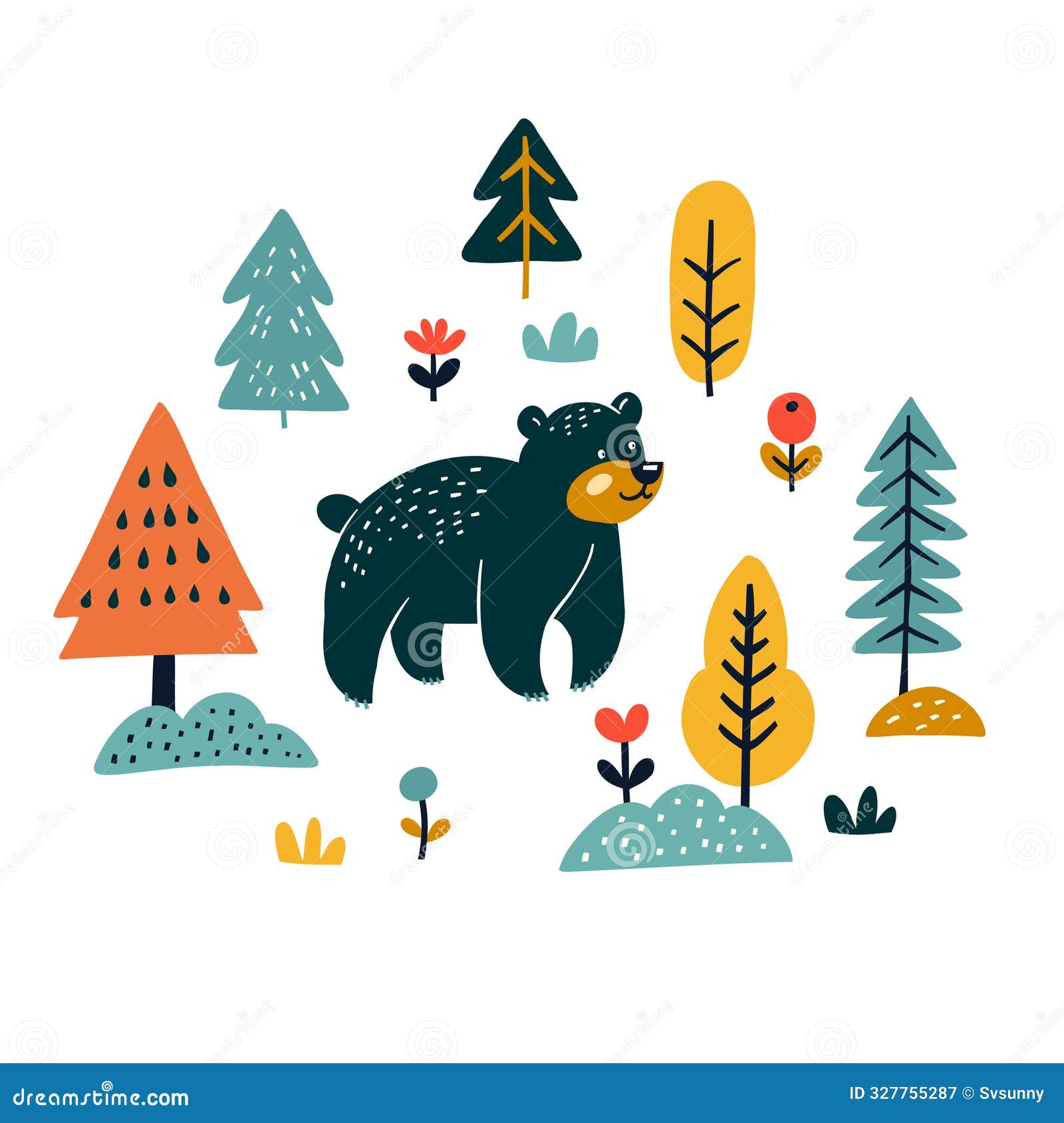 Cute Bear Exploring in the Forest . Stock Vector - Illustration of born ...