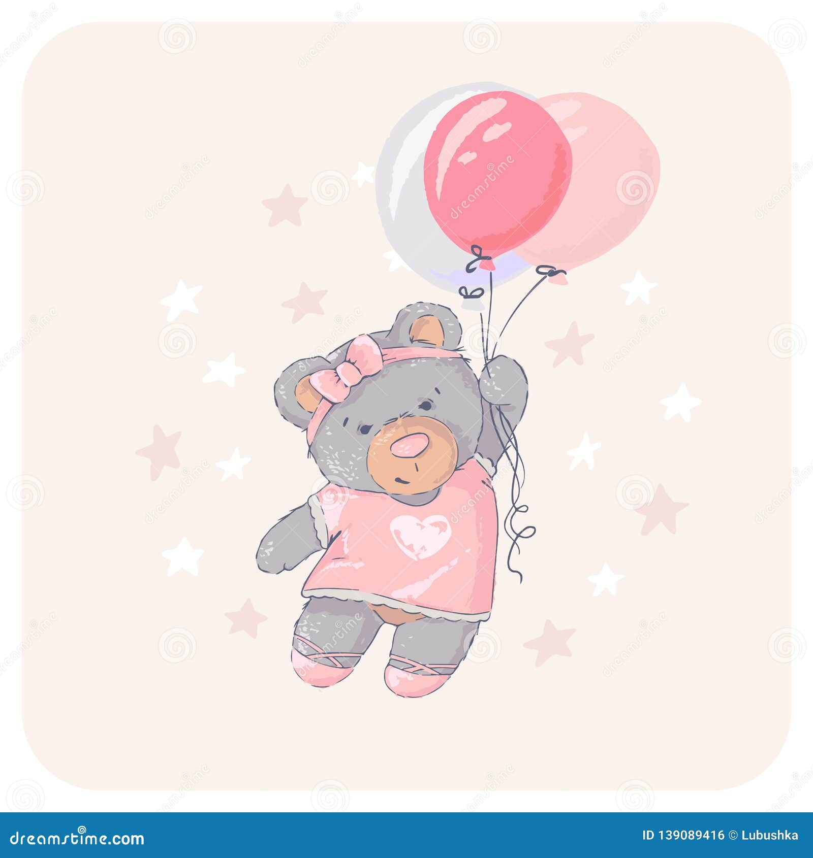 Cute Bear Flying with a Balloon Stock Vector - Illustration of airplane ...