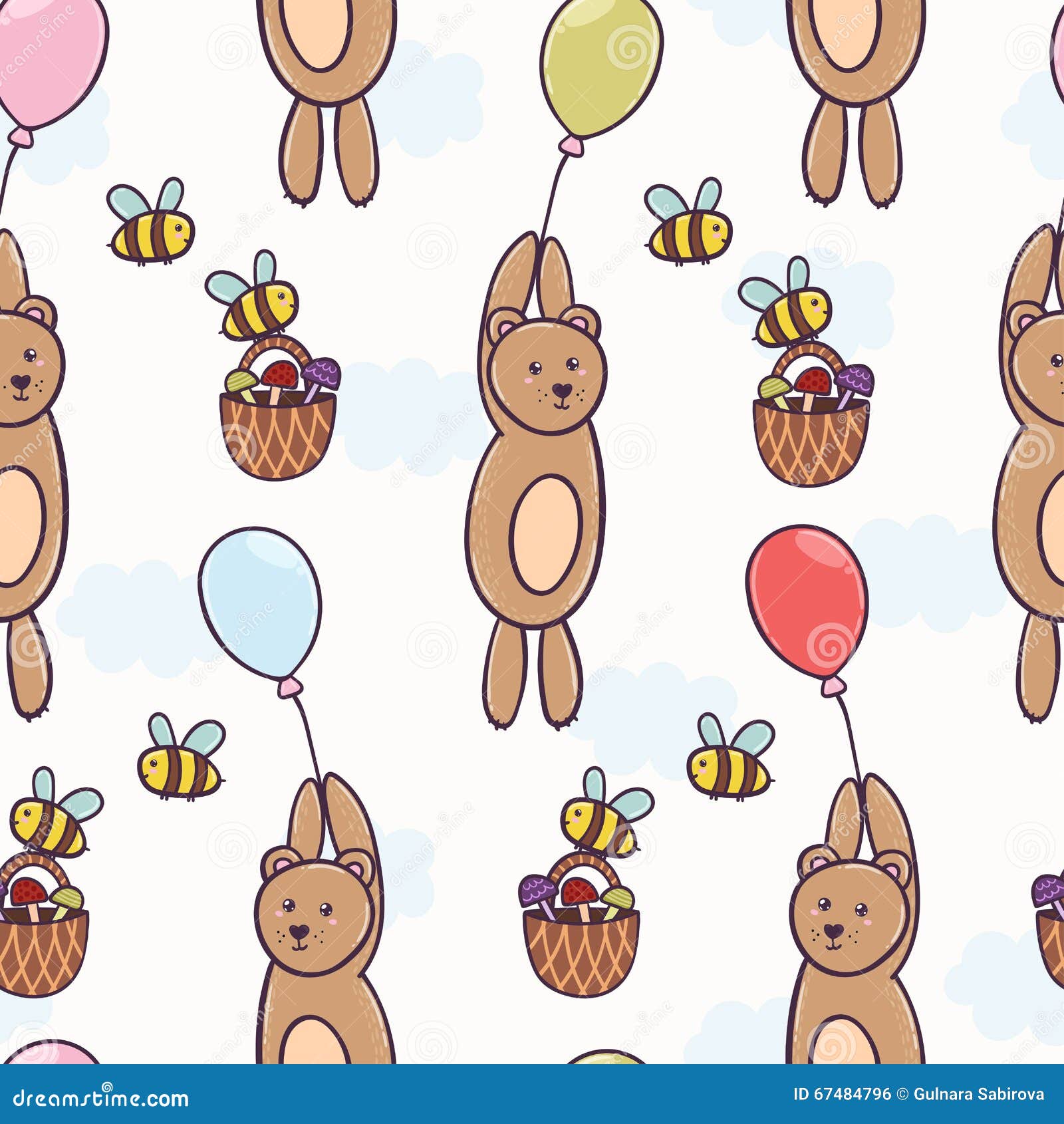Cute Bear Flying on a Balloon Seamless Pattern Stock Vector ...