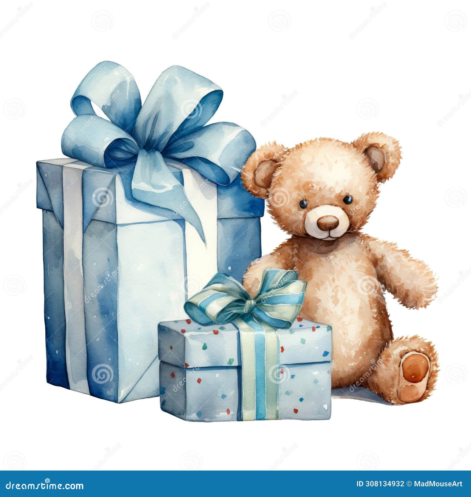 Cute Bear with Gift Boxes. Watercolor Illustration Stock Illustration ...