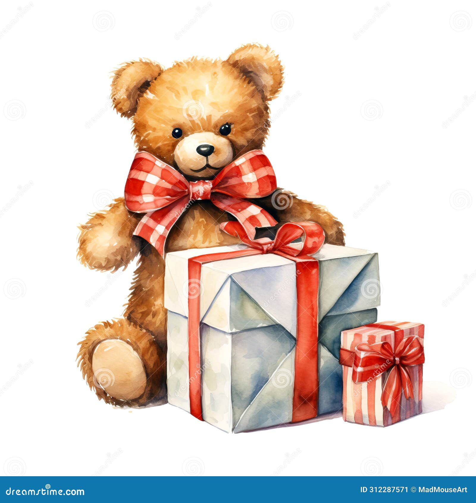 Cute Bear with Gift Boxes. Watercolor Illustration Stock Illustration ...