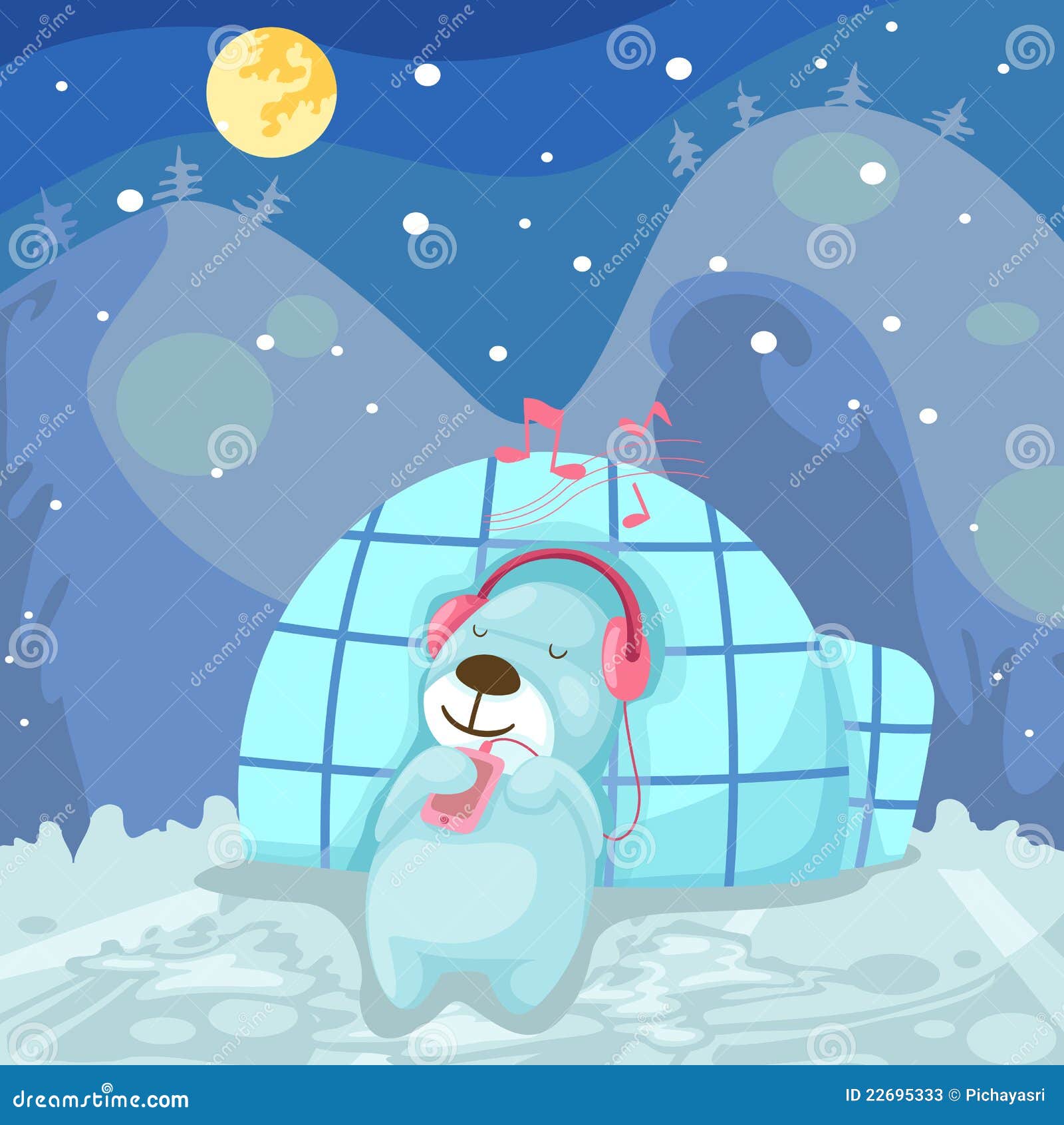 Cute bear listening music stock vector. Illustration of character ...