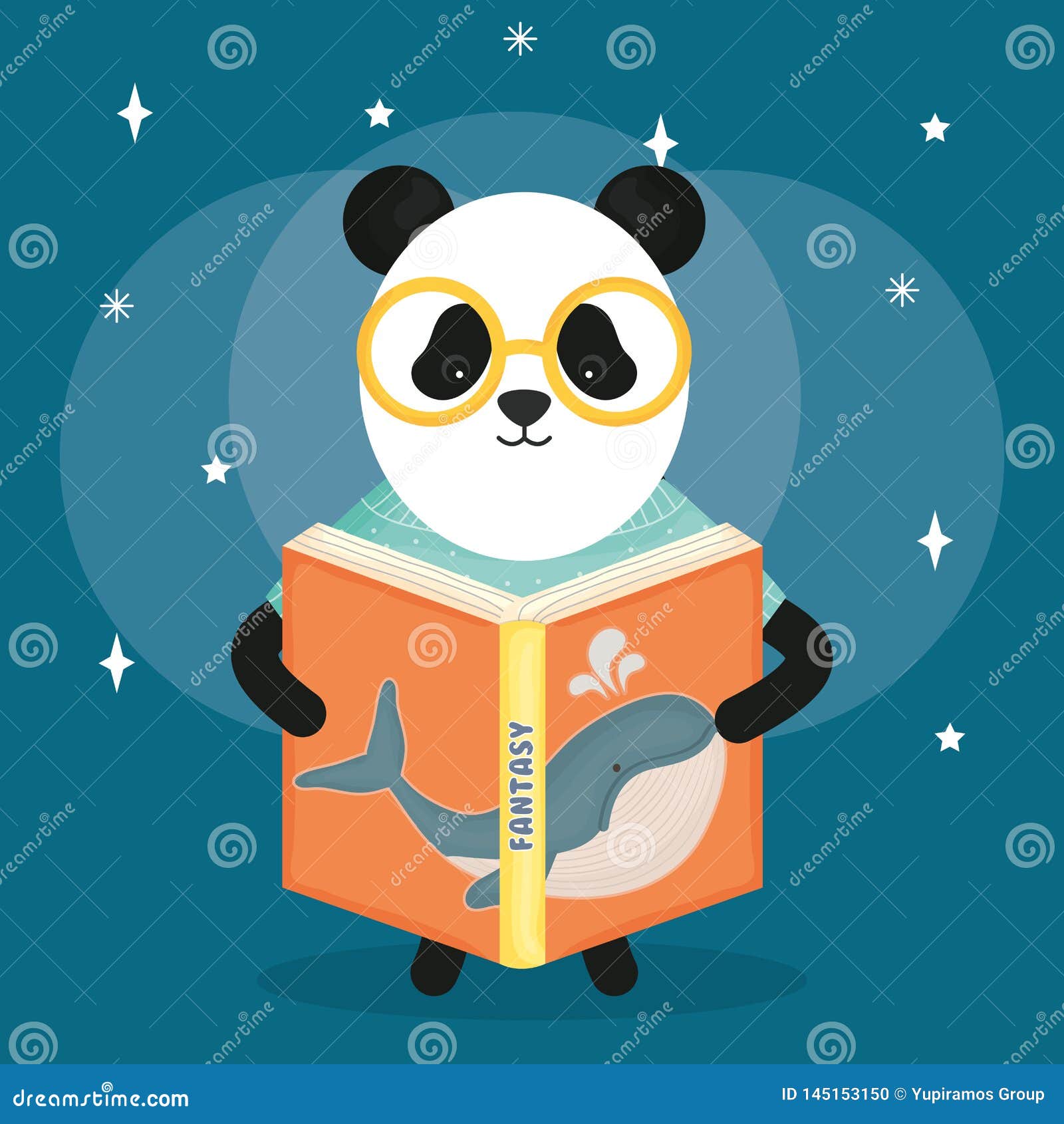 Cute Bear Panda Reading Book Stock Vector - Illustration of clothing ...
