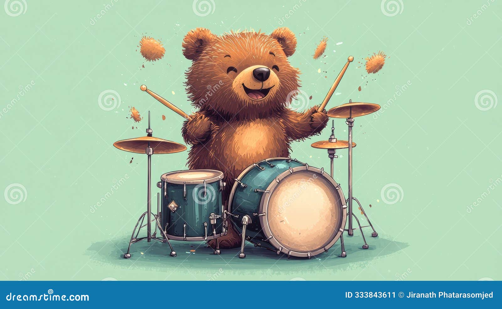 Cute Bear Playing Drums stock illustration. Illustration of smile ...