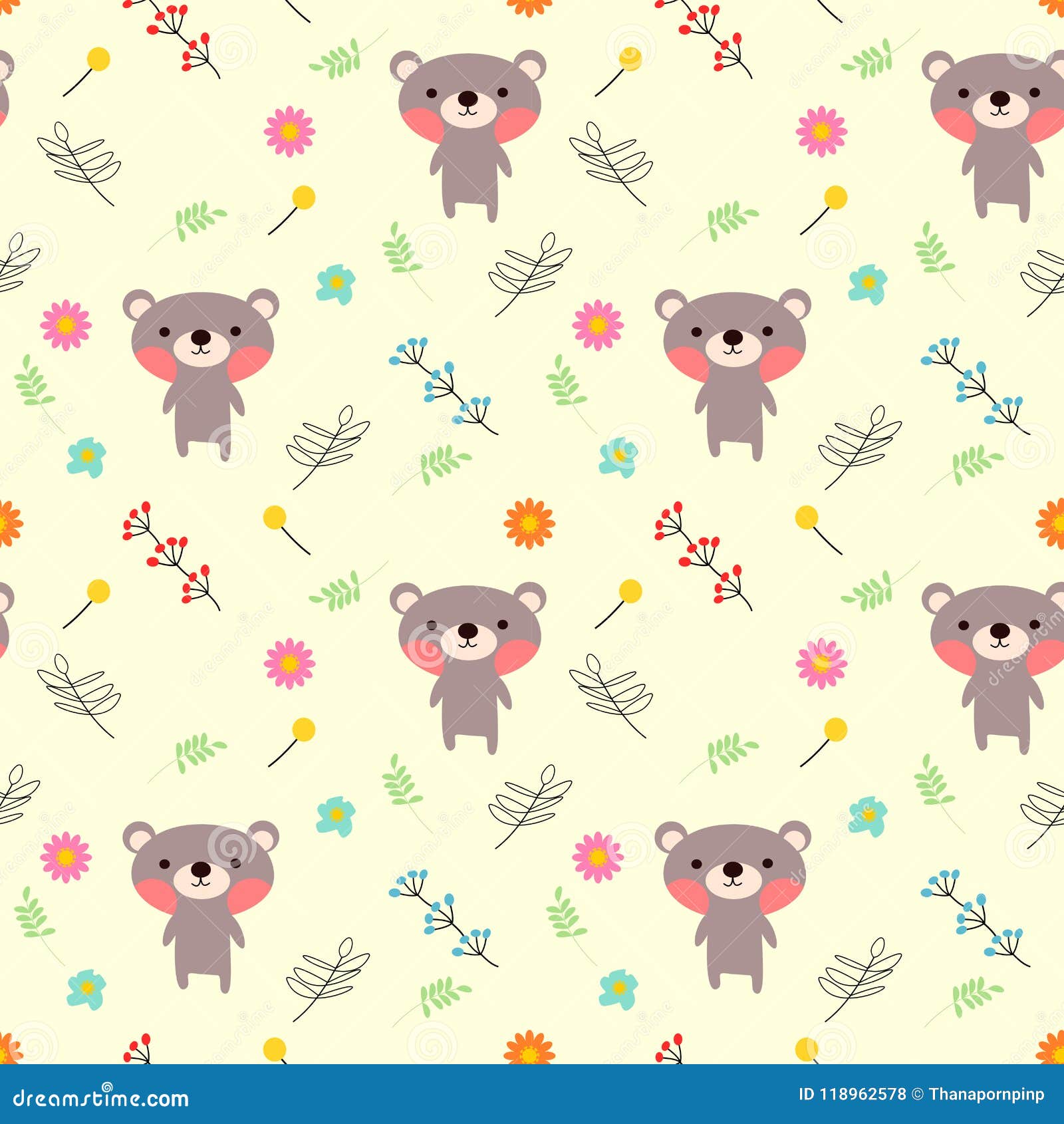 Cute Bear`s Face Seamless Pattern. Stock Vector - Illustration of ...