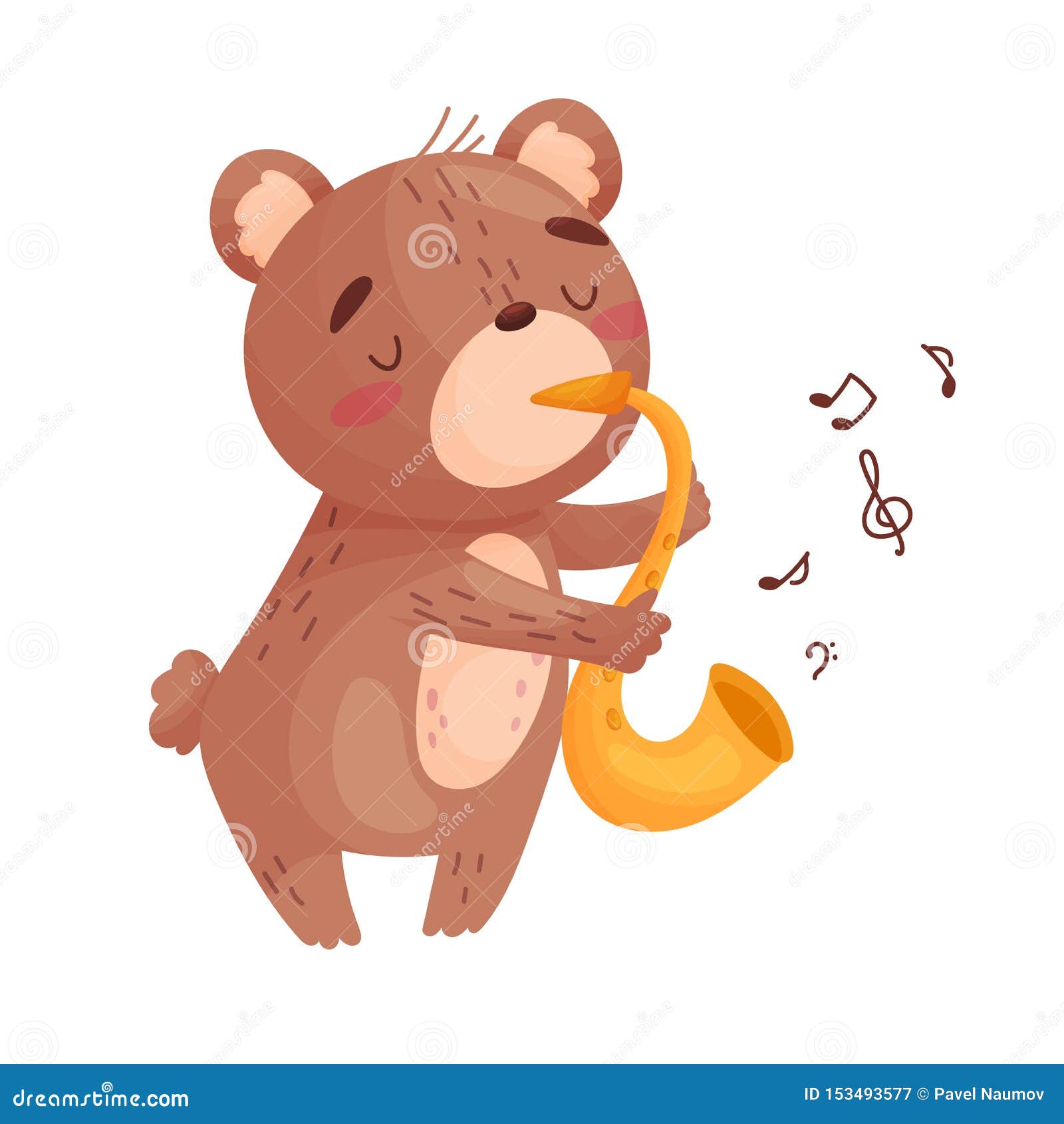 Cute Bear with a Saxophone. Vector Illustration on White Background ...