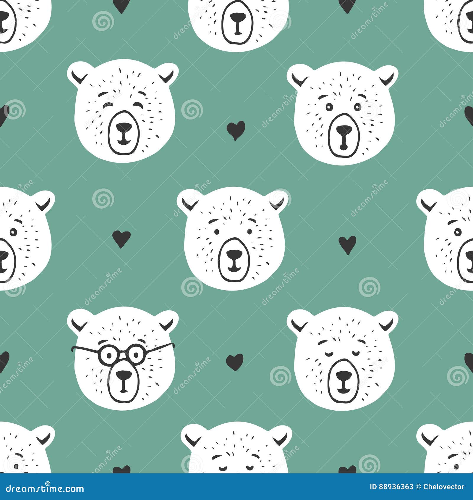 Cute Bear Seamless Pattern. Hand Drawn Vector Illustration. Stock ...