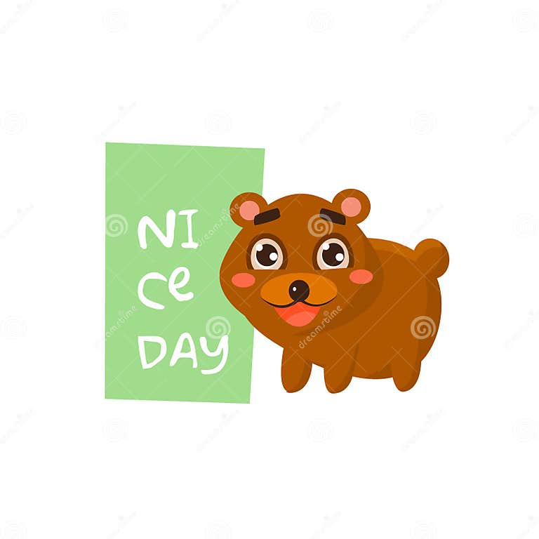 Cute Bear with a Sign for Text Stock Vector - Illustration of postcard ...