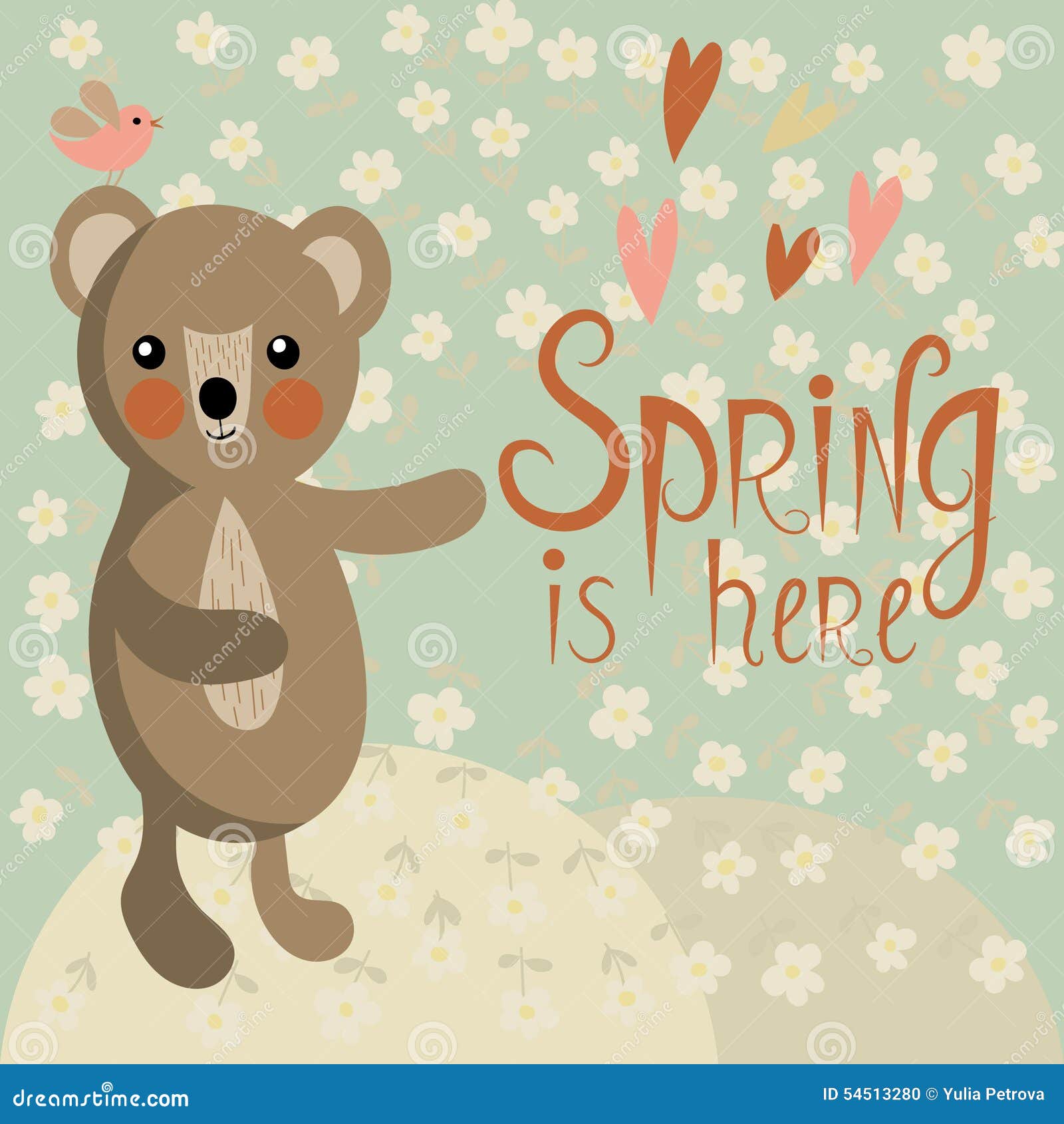 Cute Bear on a Spring Meadow Stock Vector - Illustration of animal ...