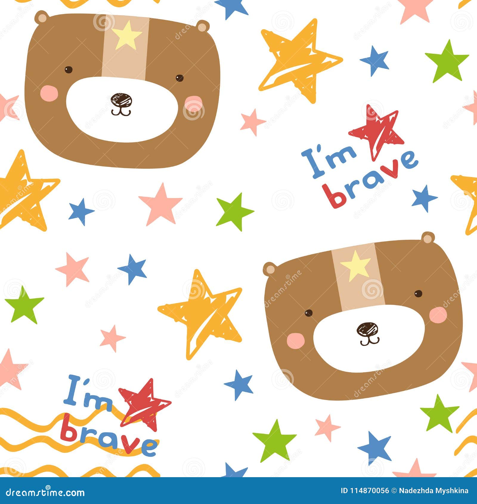 Cute Bear with Stars Seamless Pattern Stock Vector - Illustration of ...