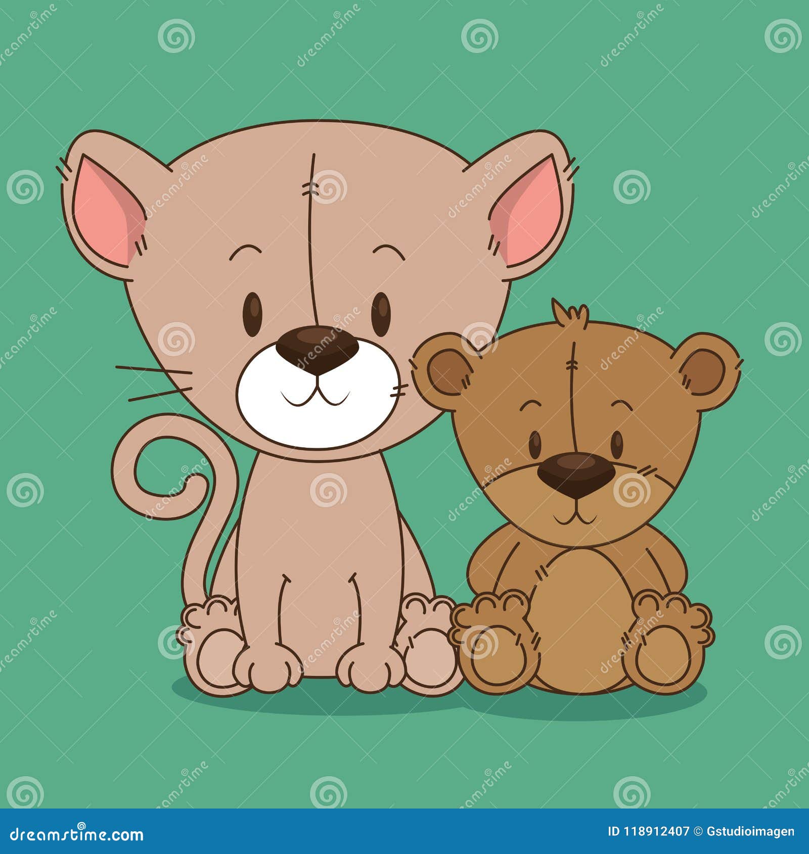 Cute Bear Teddy and Cat Characters Stock Vector - Illustration of ...