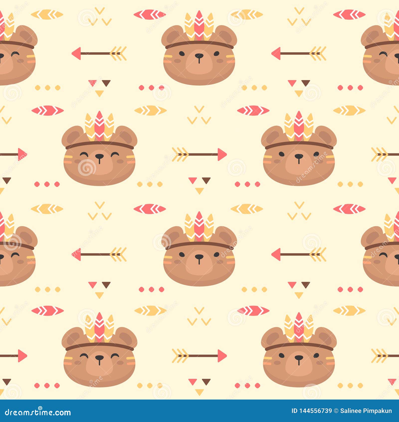 Cute Bear Tribal Boho Seamless Pattern Background Stock Illustration ...