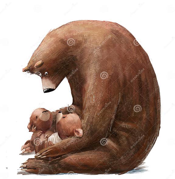Cute Bear with Two Little Teddy Bears Stock Illustration - Illustration ...