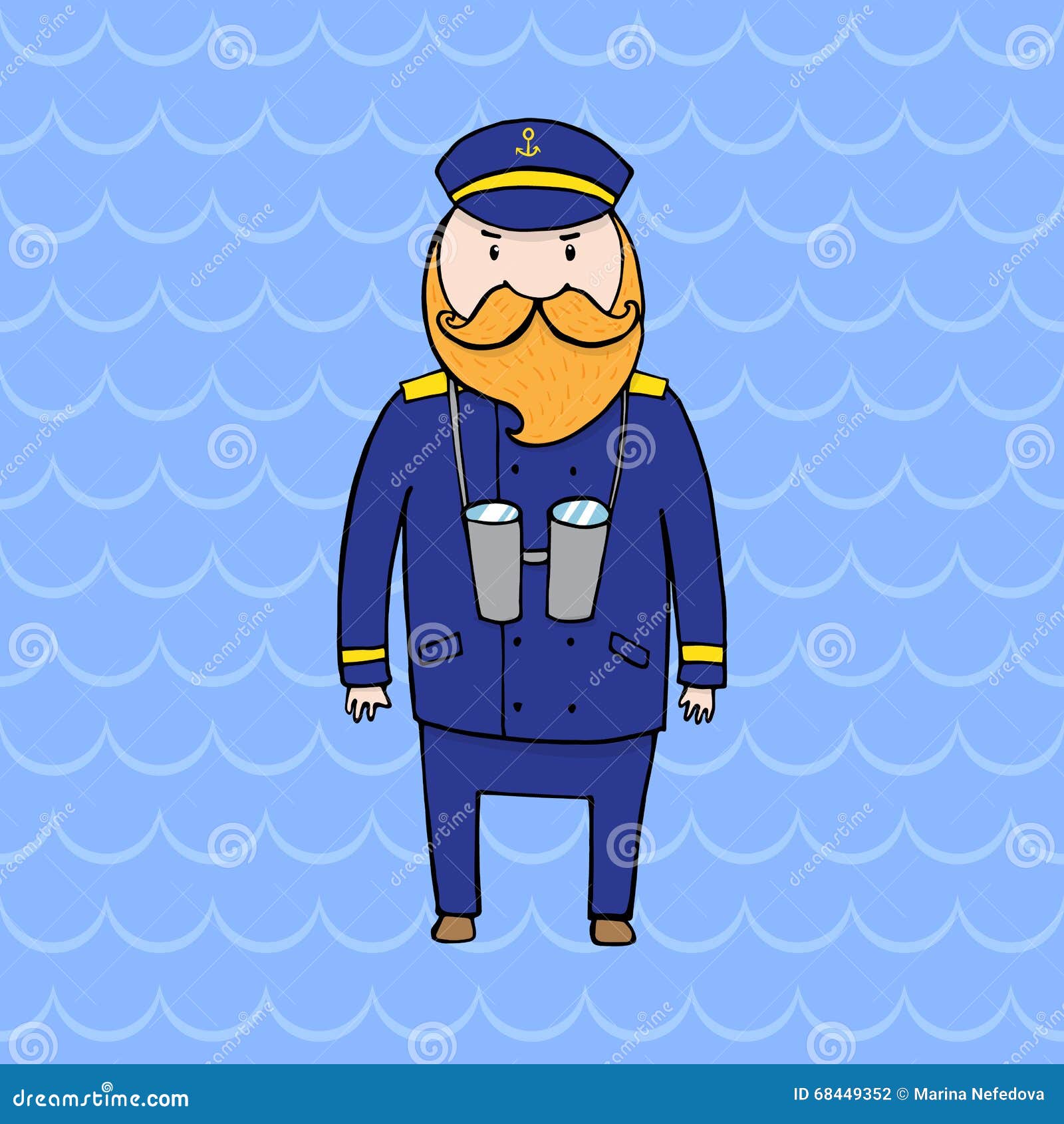 Bearded Captain Character In Uniform Vector Illustration On A White ...