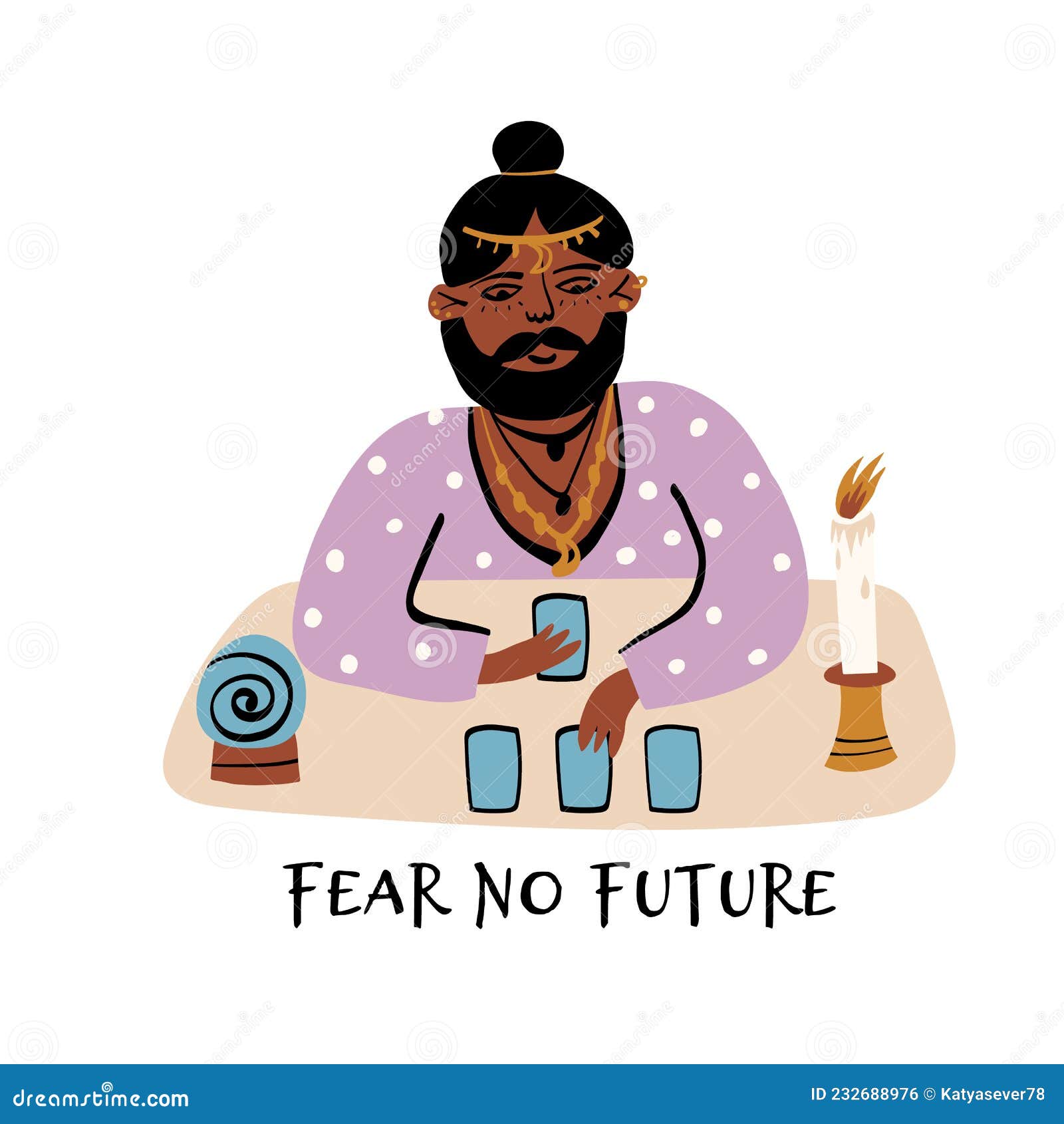 Cute Bearded Man Fortune Teller in Earrings Divines Tarot Cards. a ... Cute Bearded Man Fortune Teller in Earrings Divines Tarot Cards. a ...