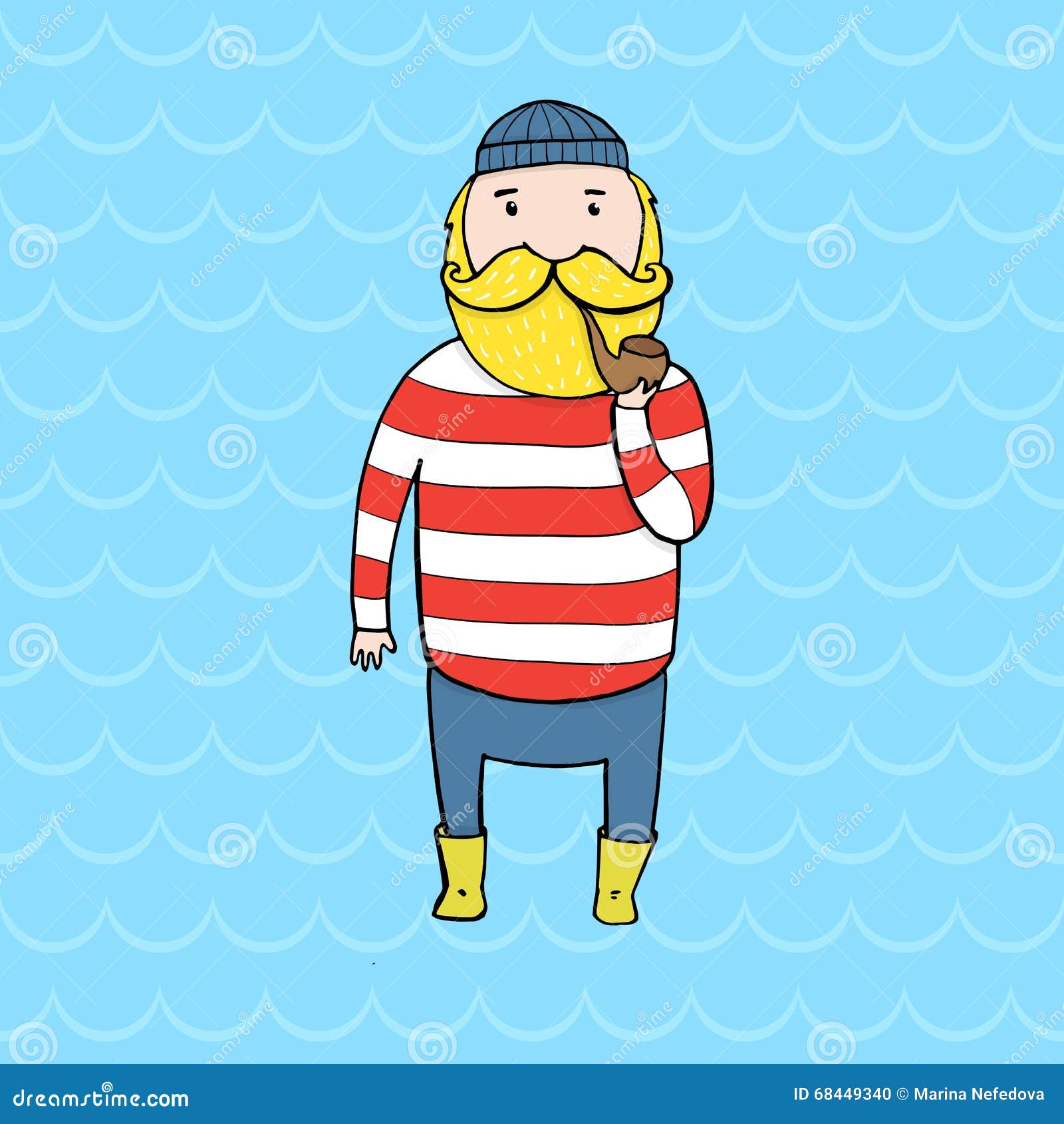 Cute Bearded Sailor with a Pipe. Stock Illustration - Illustration of ...