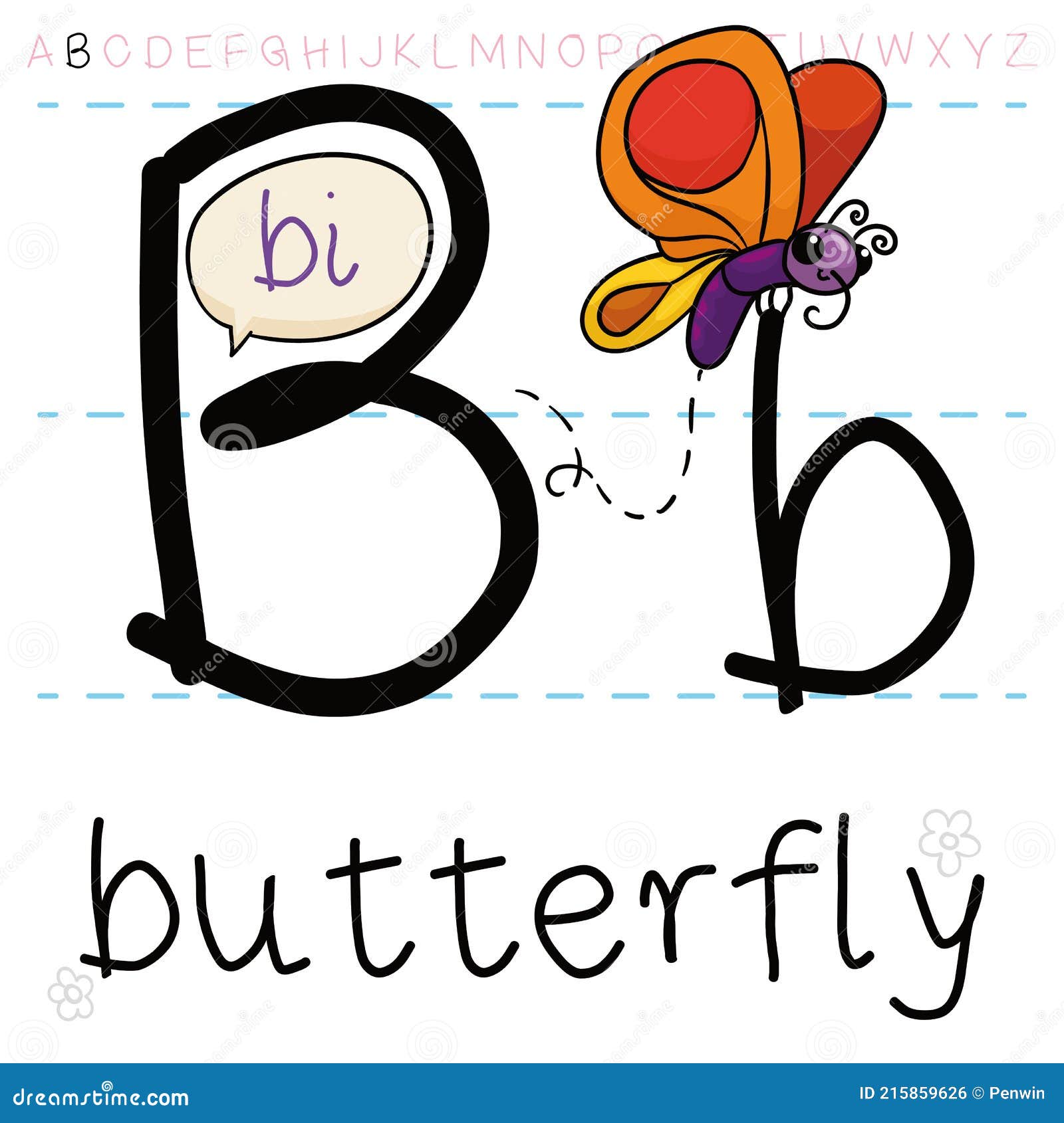 Cute Butterfly Flying Around Letter B for Alphabet Learning, Vector ...