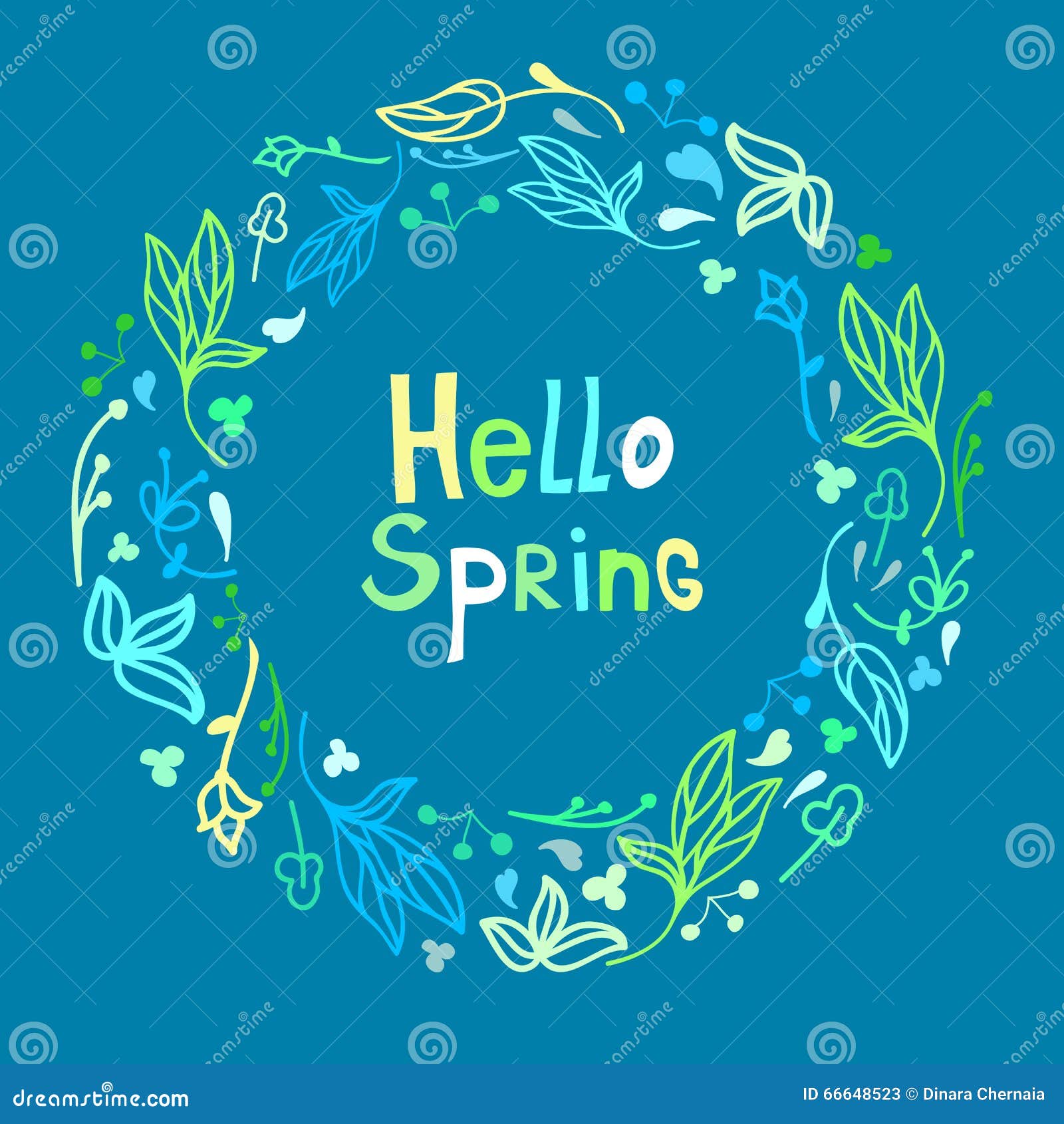 Cute Beautiful Floral Frame with Phrase Hello Spring Stock Vector ...
