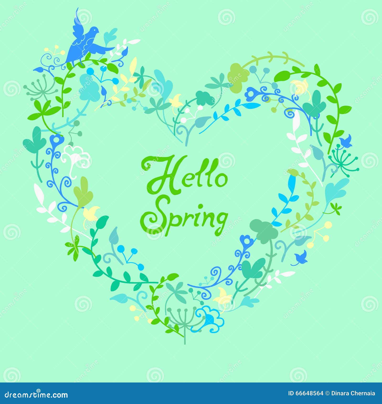 Cute Beautiful Floral Frame with Phrase Hello Spring Stock Vector ...