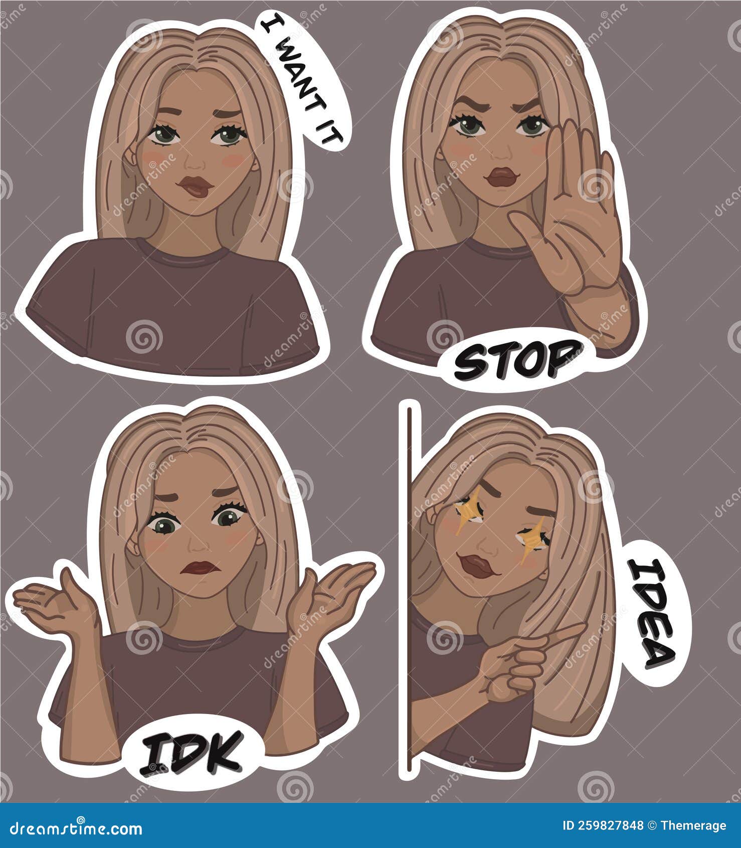 Cute Beautiful Girl in the Style of Stickers in Different Poses Second ...