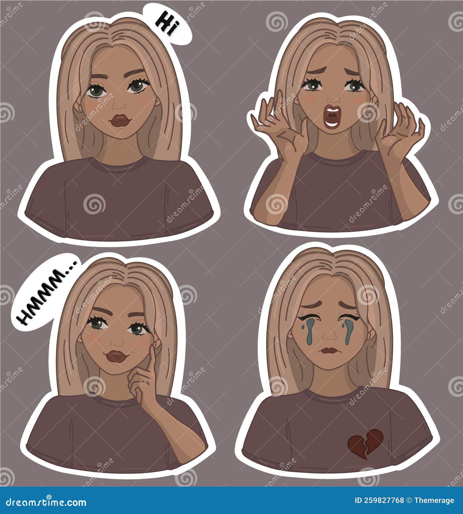 Cute Beautiful Girl in the Style of Stickers in Different Poses Third ...