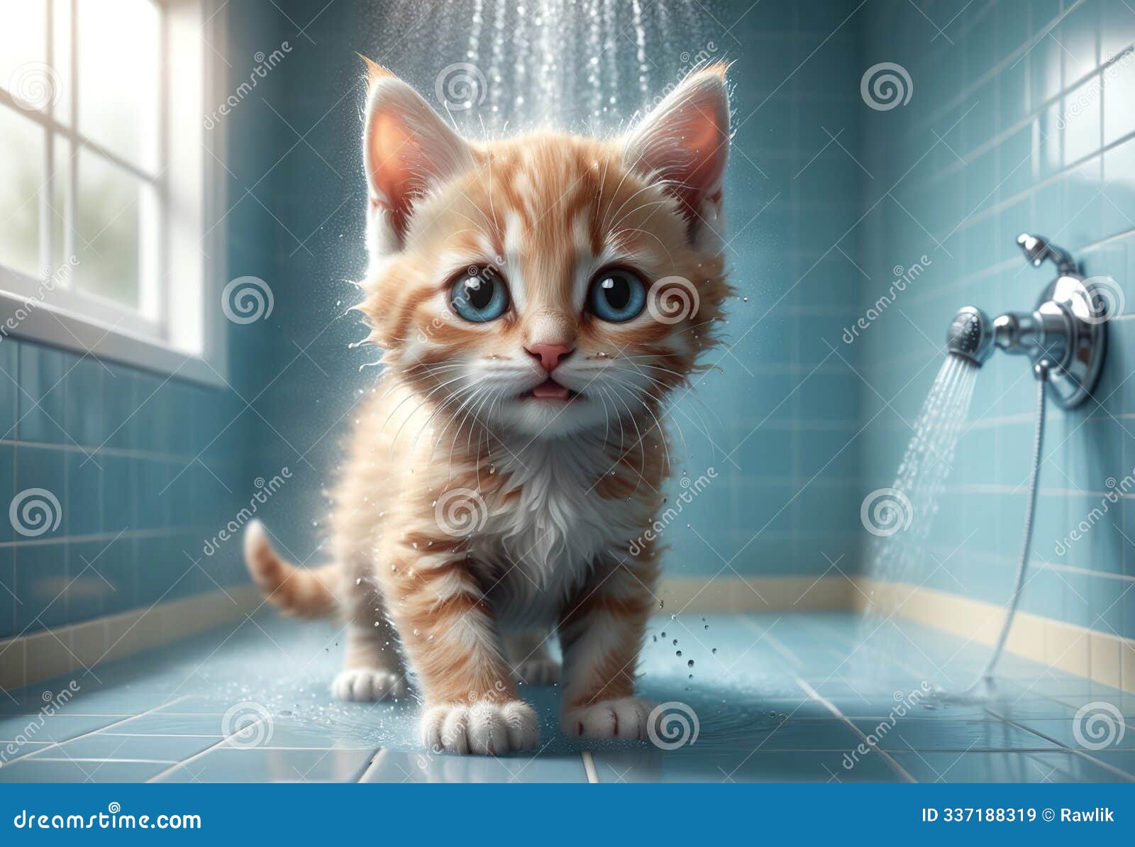 Cute Beautiful Kitten Washing in the Shower Stock Image - Image of wash ...